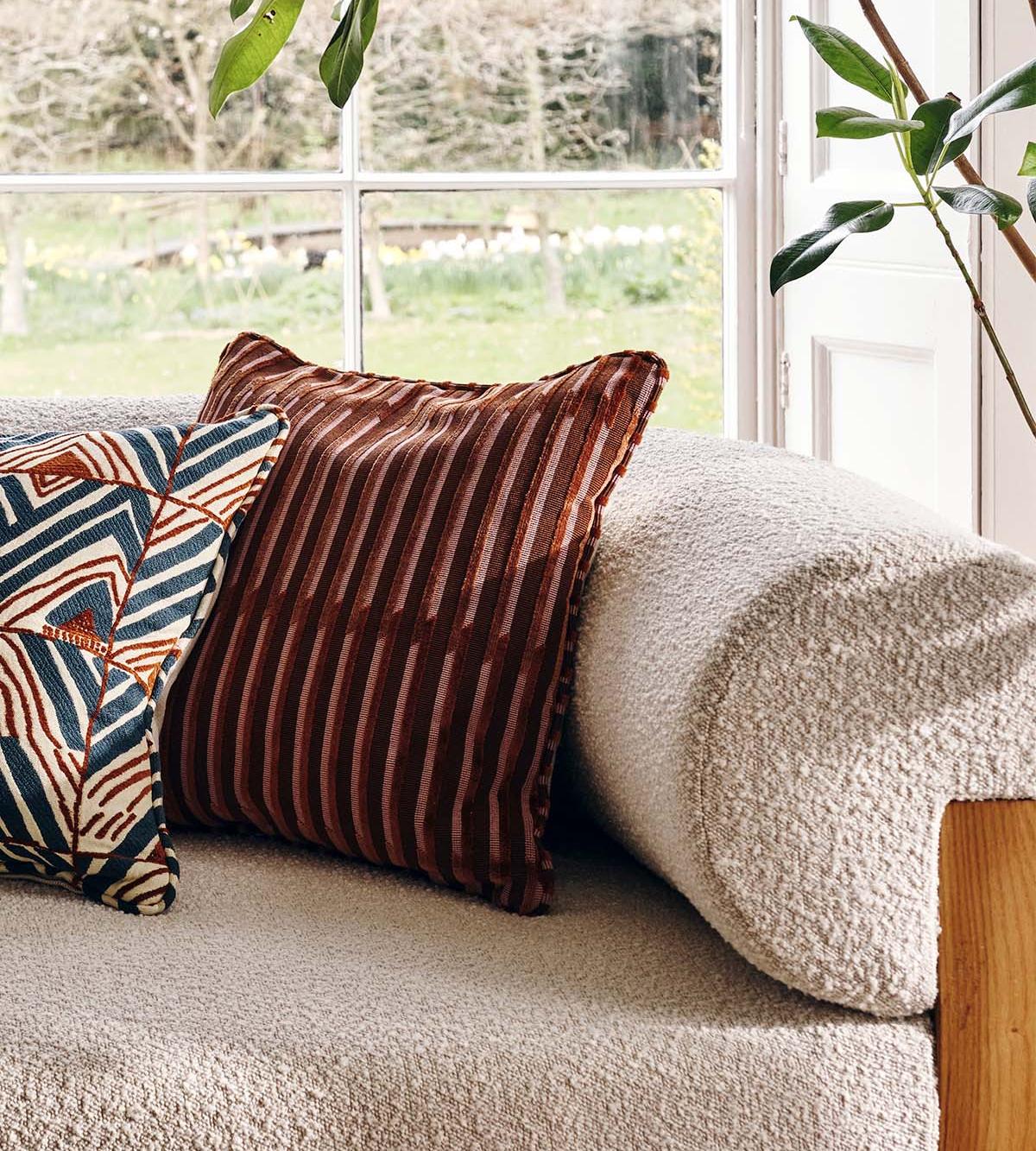 Pierre Frey Velvet Lines Cushion, Rust
