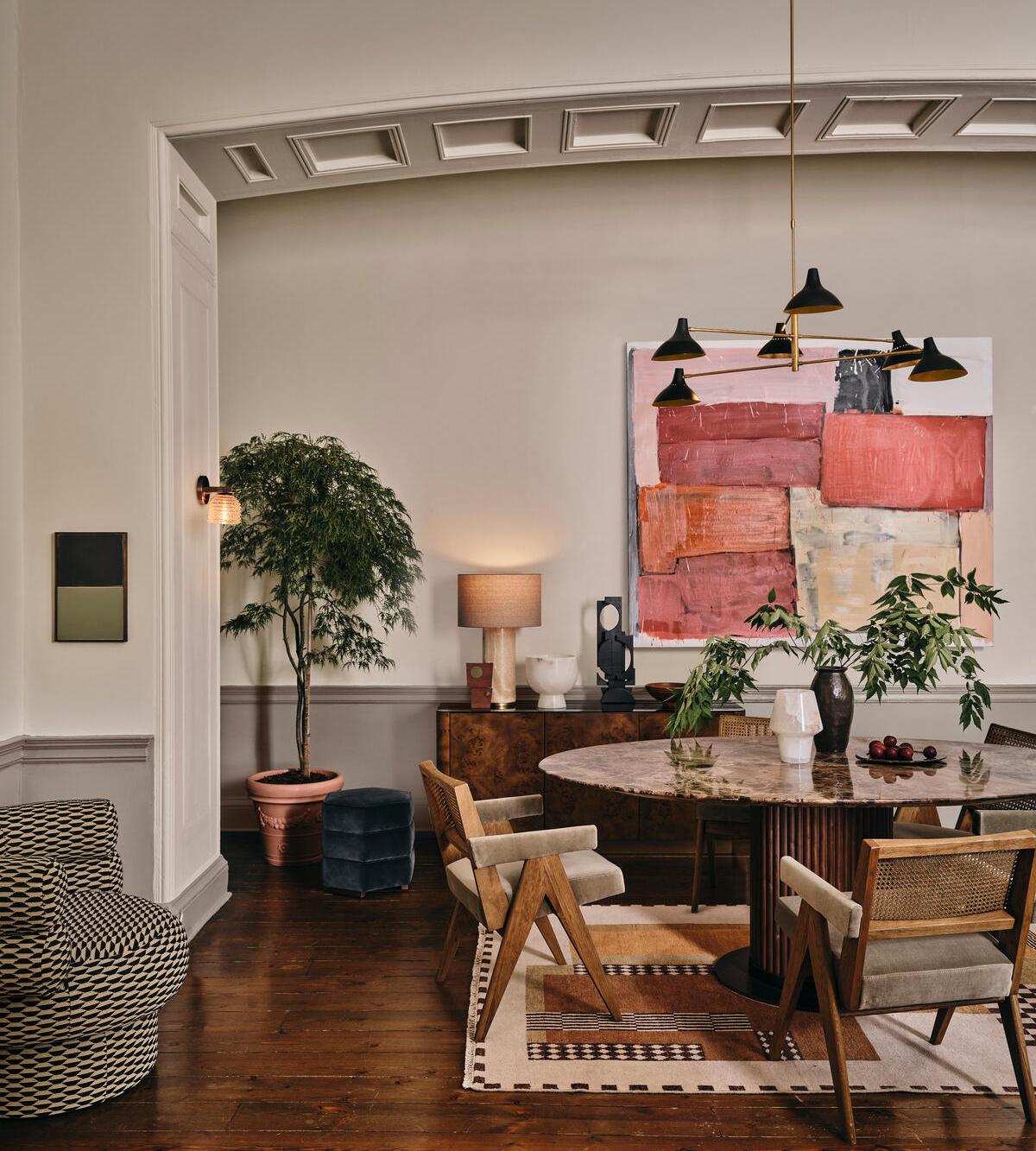 Murcell Oval Dining Table, Dark Emperador Marble