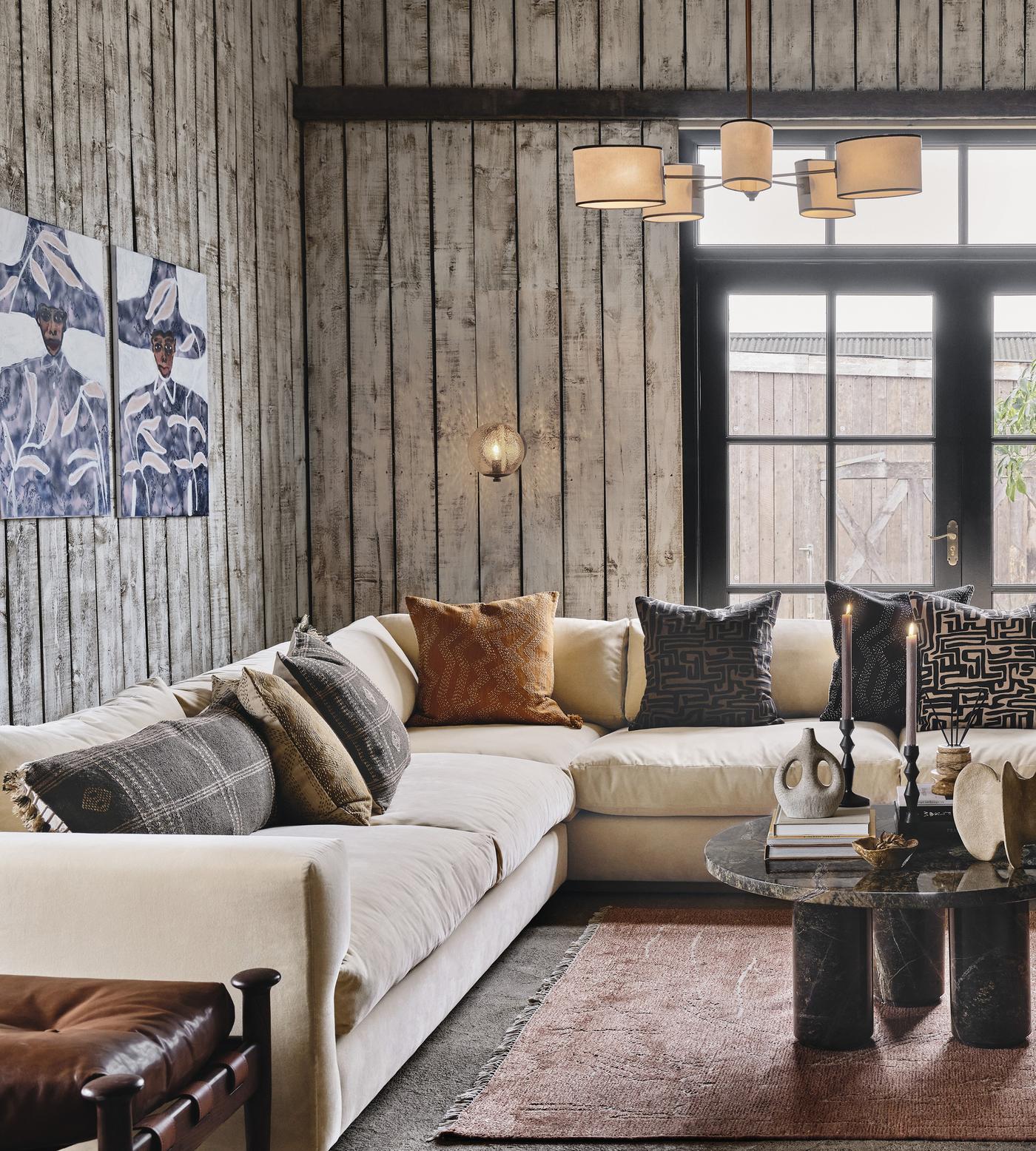 Mossley Corner Sofa, Velvet, Porcelain, US