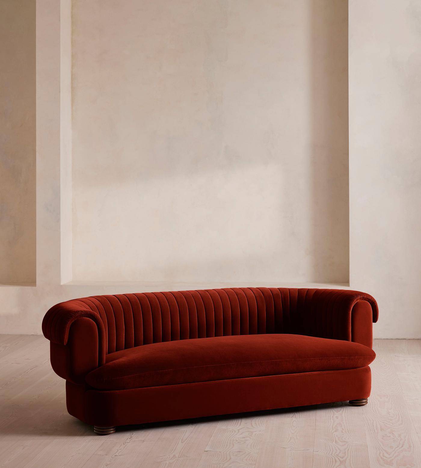 Rava Three Seater Sofa, Velvet, Rust