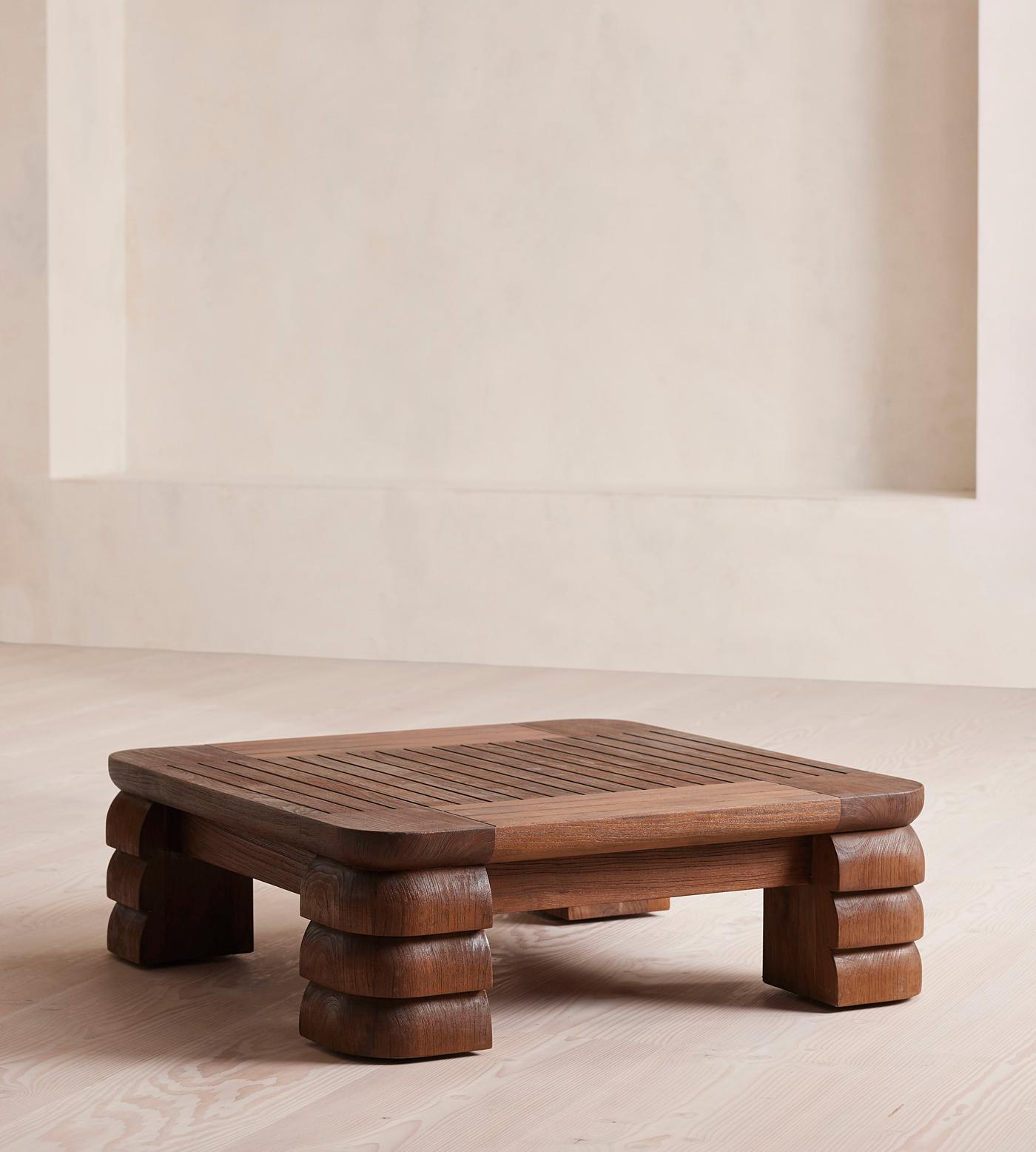 Lucca Coffee Table, Wirebrushed Stained Teak