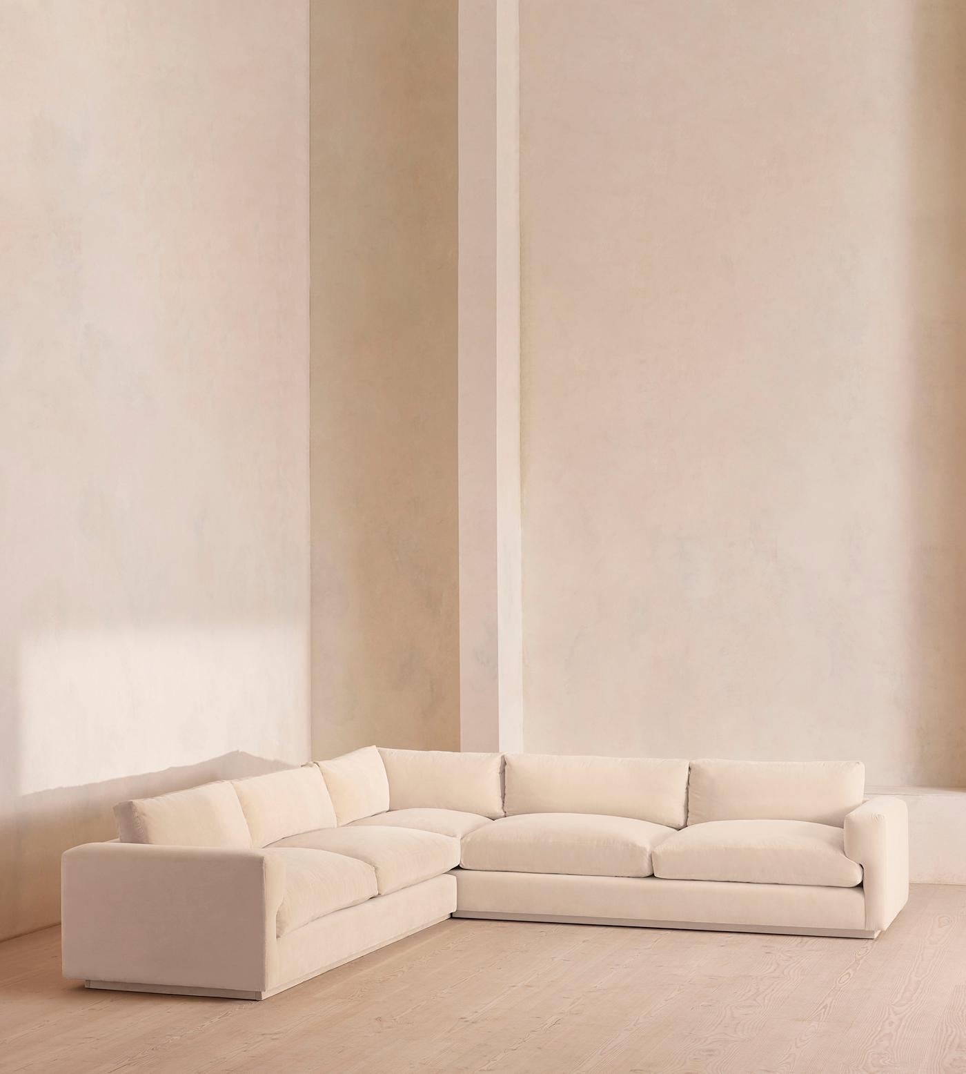Mossley Corner Sofa, Velvet, Porcelain