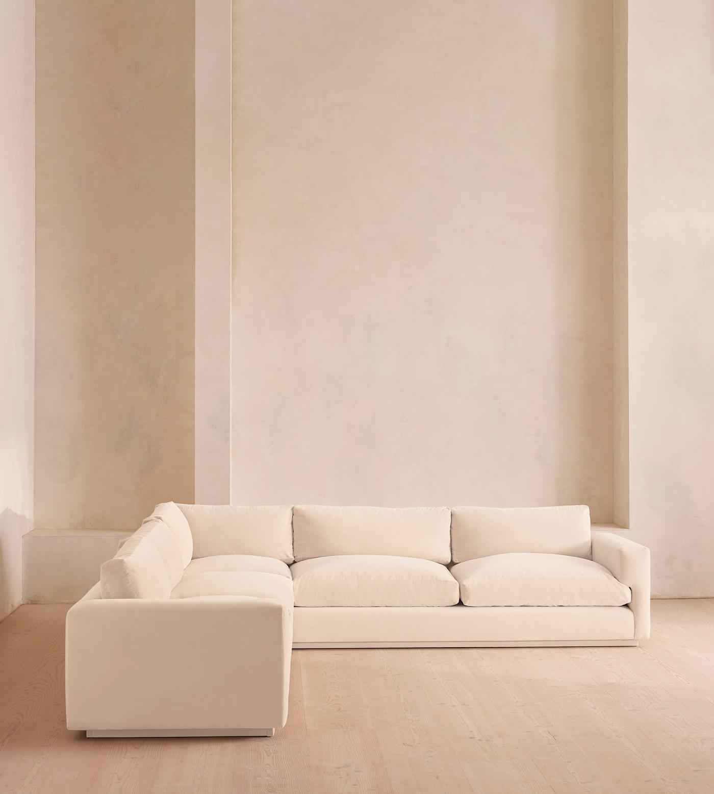 Mossley Corner Sofa, Velvet, Porcelain, US
