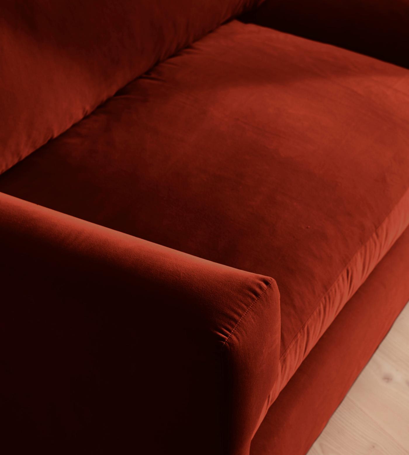 Mossley Four Seater Sofa, Velvet Rust