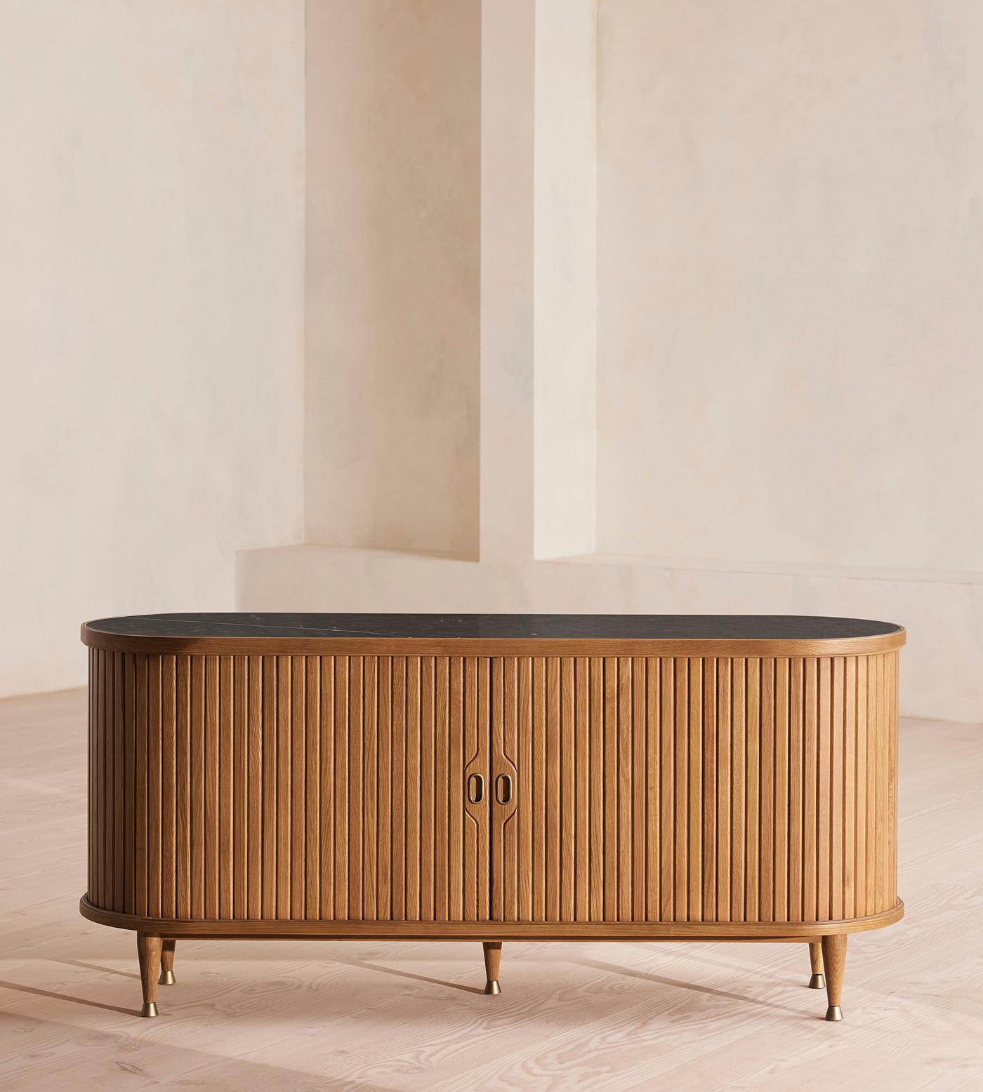 Nora Tambour Sideboard, Black Marquina Marble