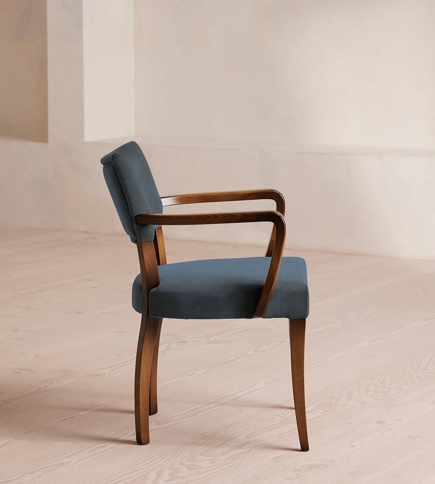 Molina Armchair, Velvet, Grey Blue
