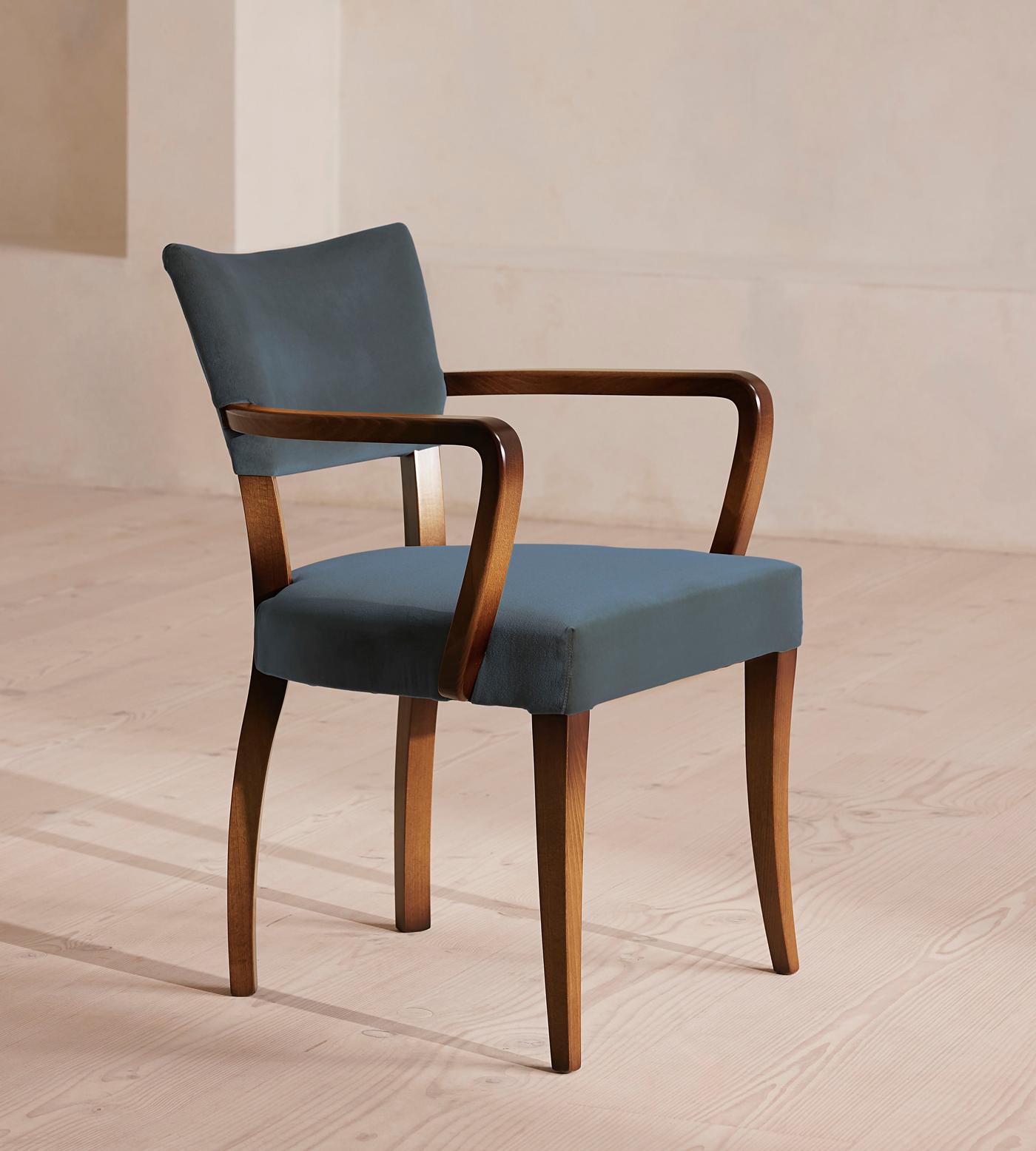 Molina Armchair, Velvet, Grey Blue