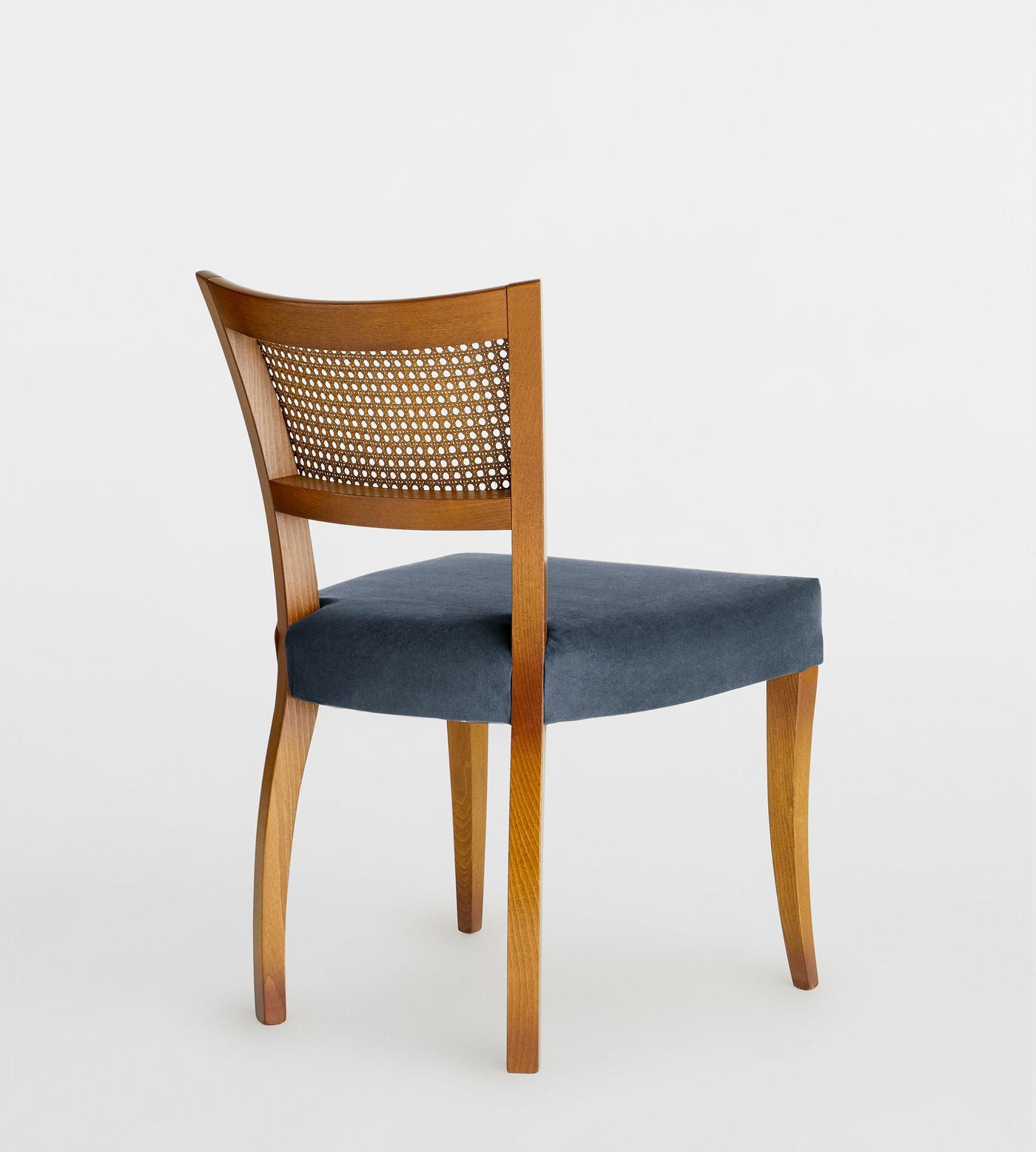 Pair of Molina Dining Chairs, Cane Back, Velvet, Grey Blue, US