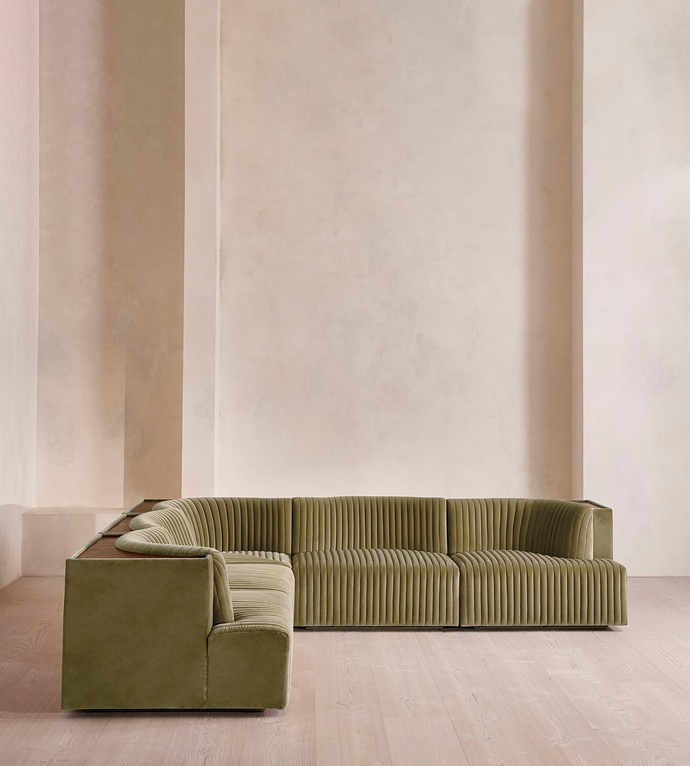 Hamish Sectional Corner Sofa, Velvet, Lichen, US