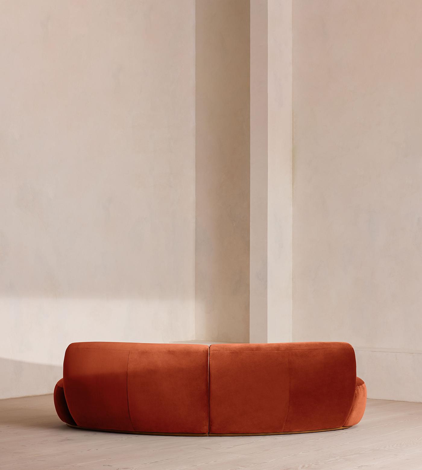 Aline Serpentine Modular Sofa, Three Seater, Rust Velvet, UK
