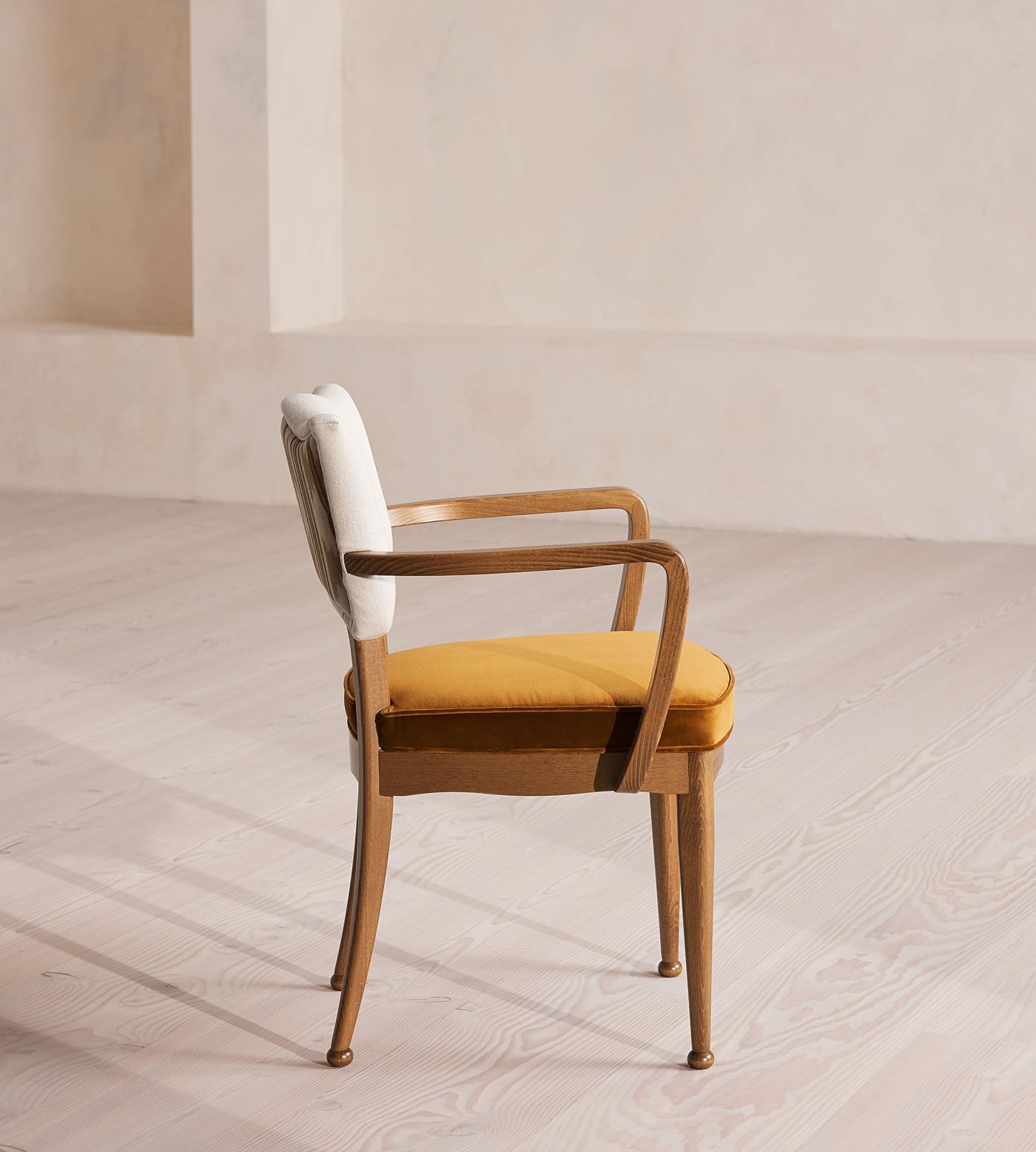 Charleston Dining Chair With Arms, Velvet, Mustard, US