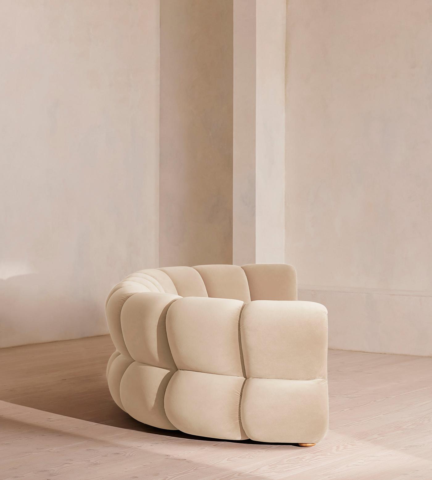 Noelle Modular Curved Sofa, Six Seater, Velvet Porcelain