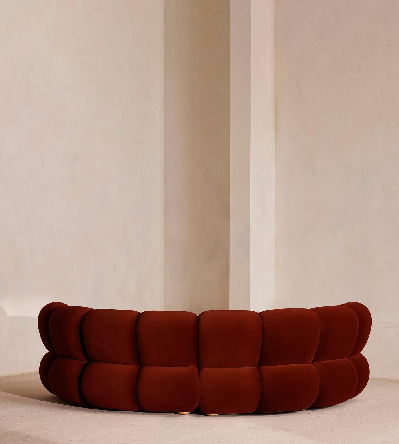 Noelle Modular Curved Sofa, Four Seater, Velvet, Rust