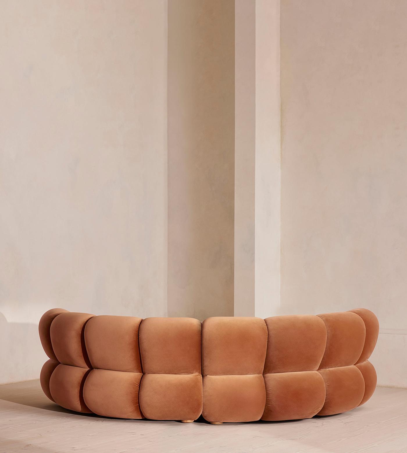 Noelle Modular Curved Sofa, Four Seater, Velvet, Antique Rose