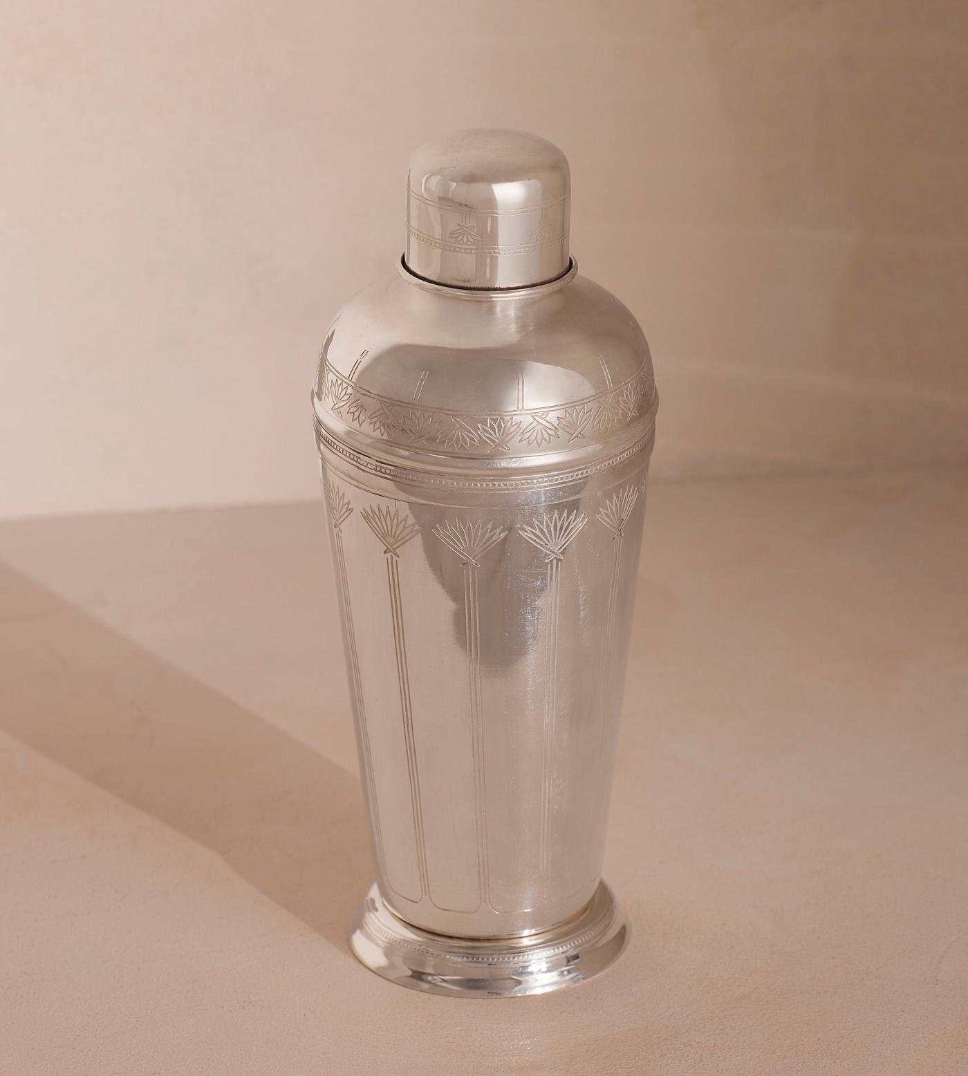 Rochester Engraved Silver Cocktail Shaker