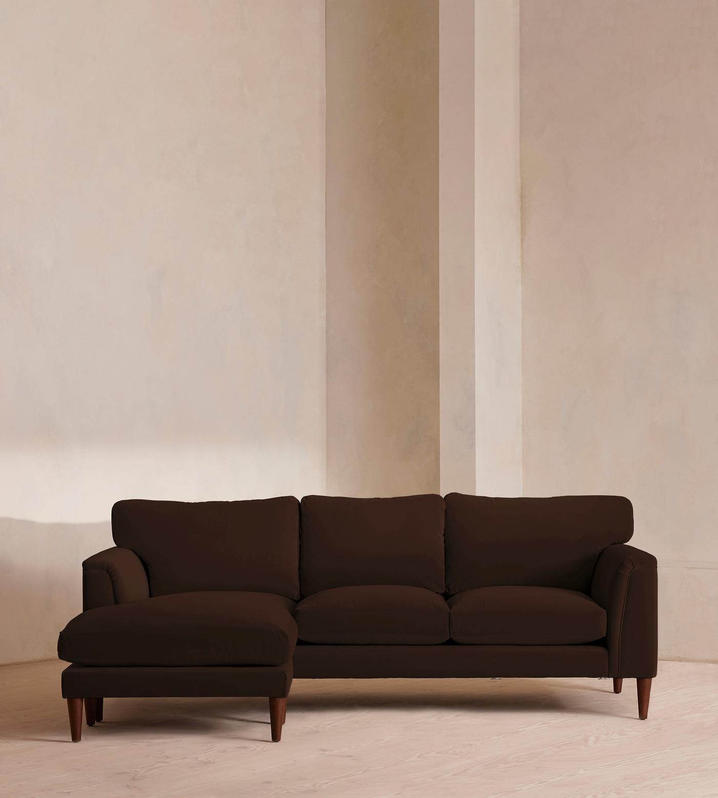 Reya Chaise-end, Sofa, Velvet, Chocolate, US