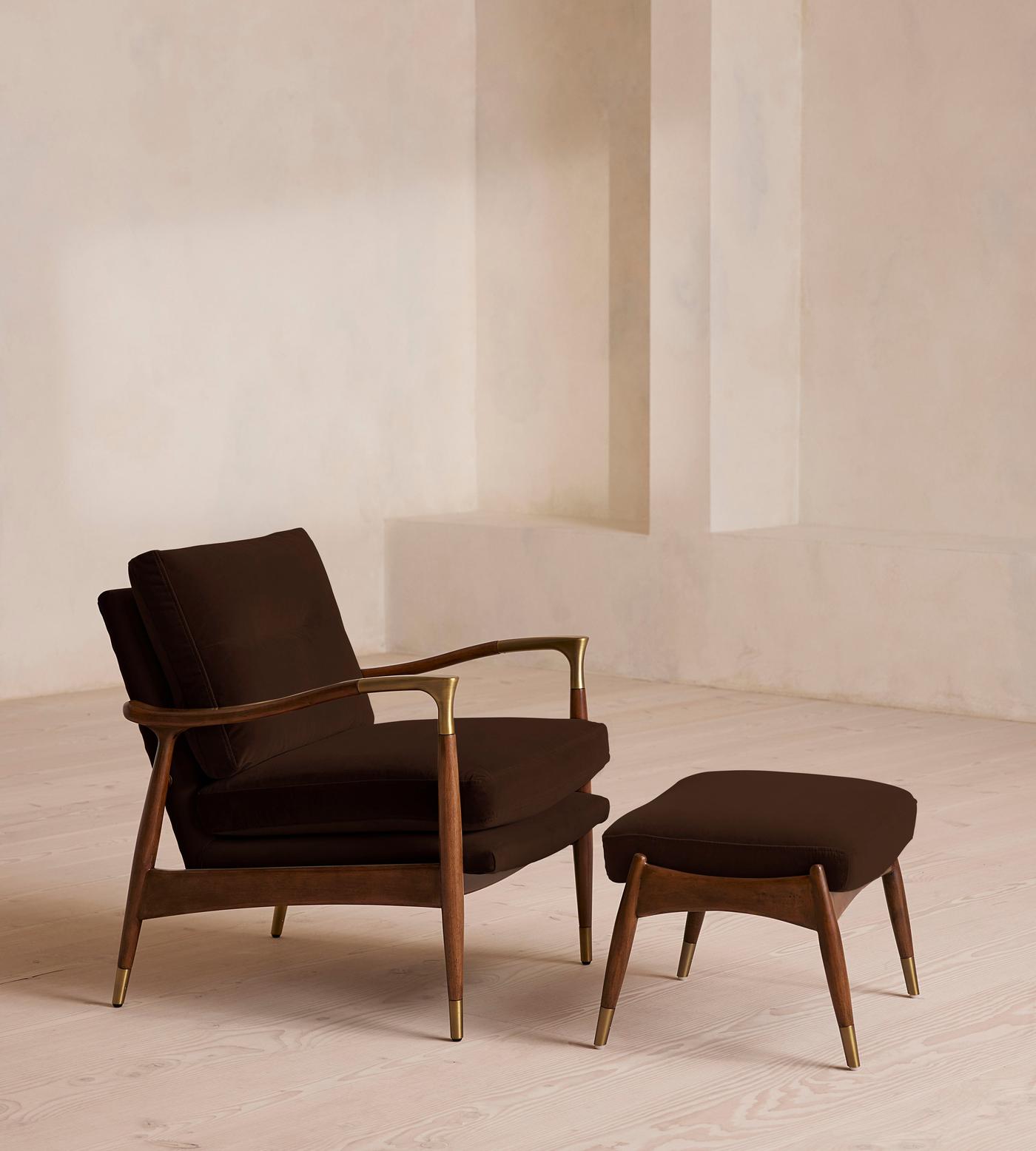 Theodore Armchair, Velvet, Chocolate Brown