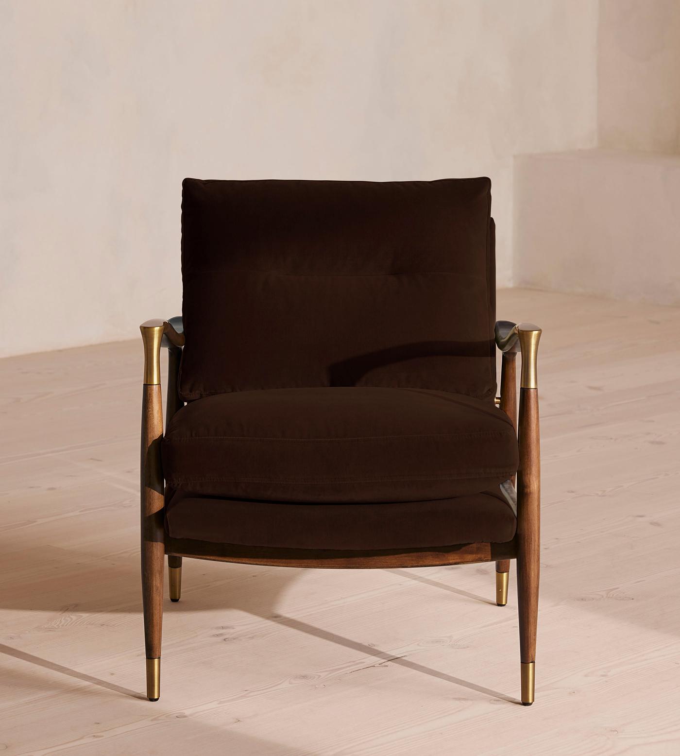 Theodore Armchair, Velvet, Chocolate Brown, US