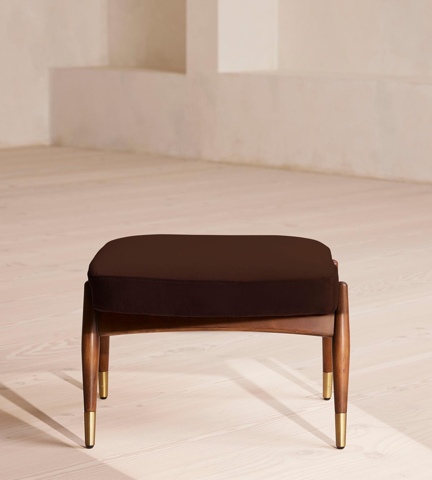 Theodore Footstool, Velvet, Chocolate Brown, US