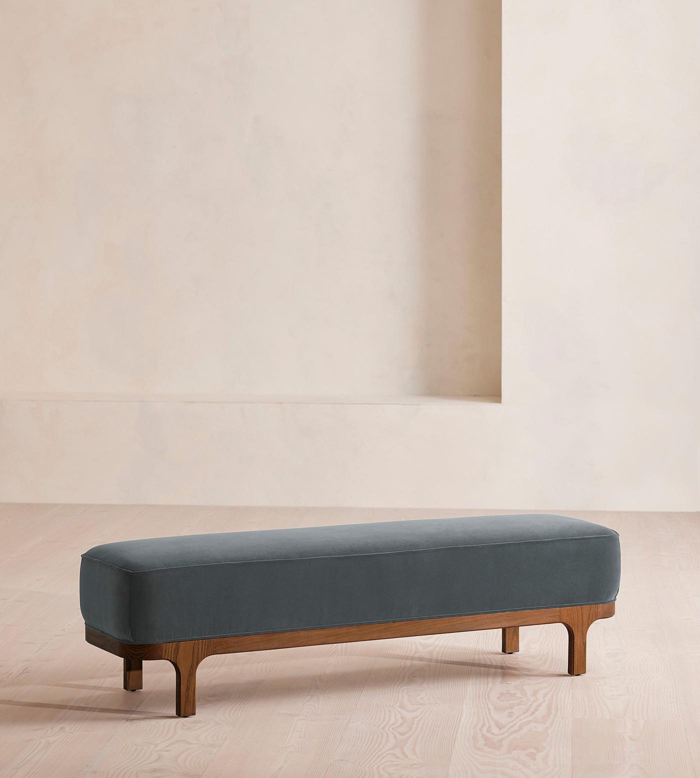 Belsa Bench, Velvet, Grey Blue