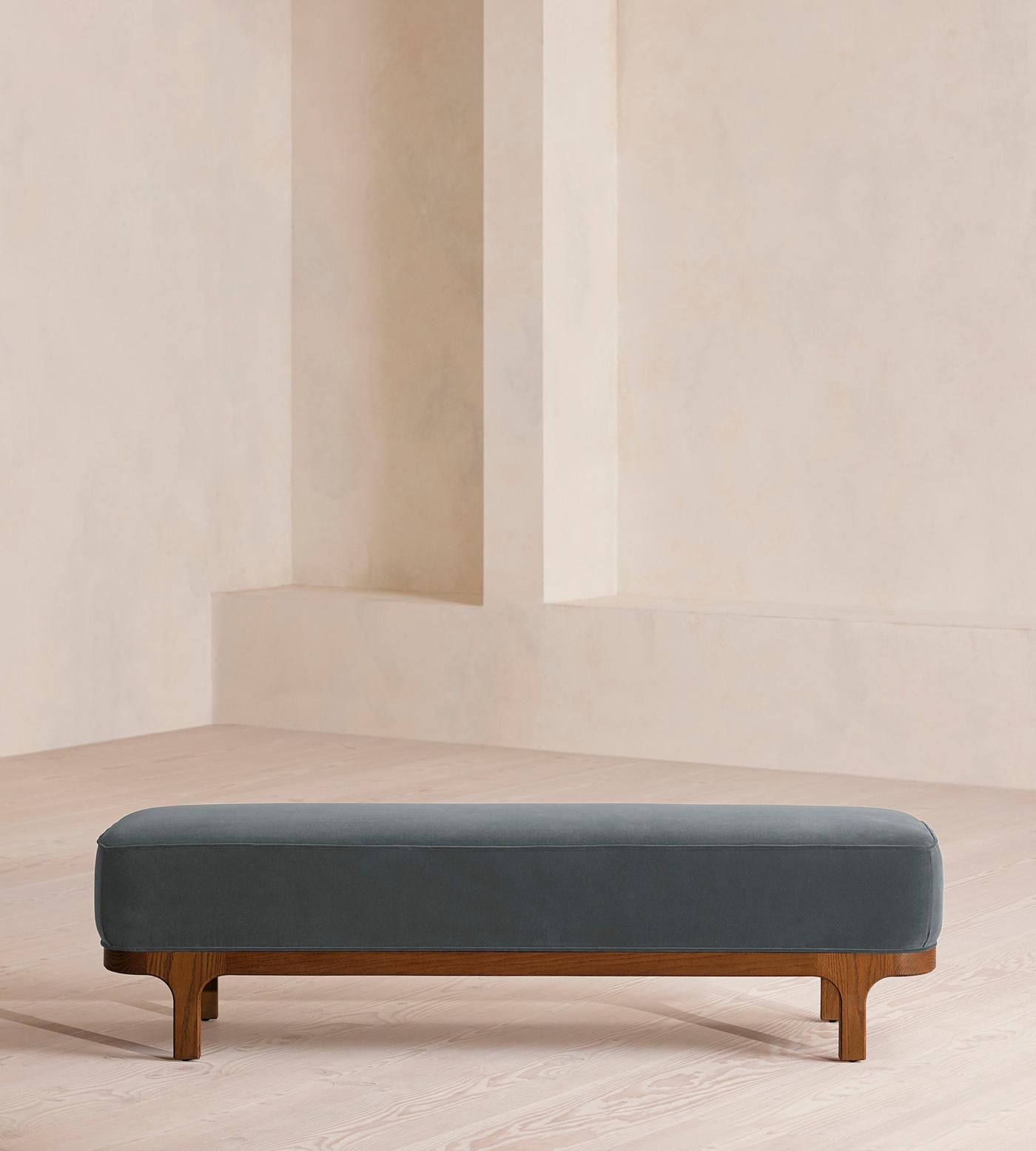 Belsa Bench, Velvet, Grey Blue