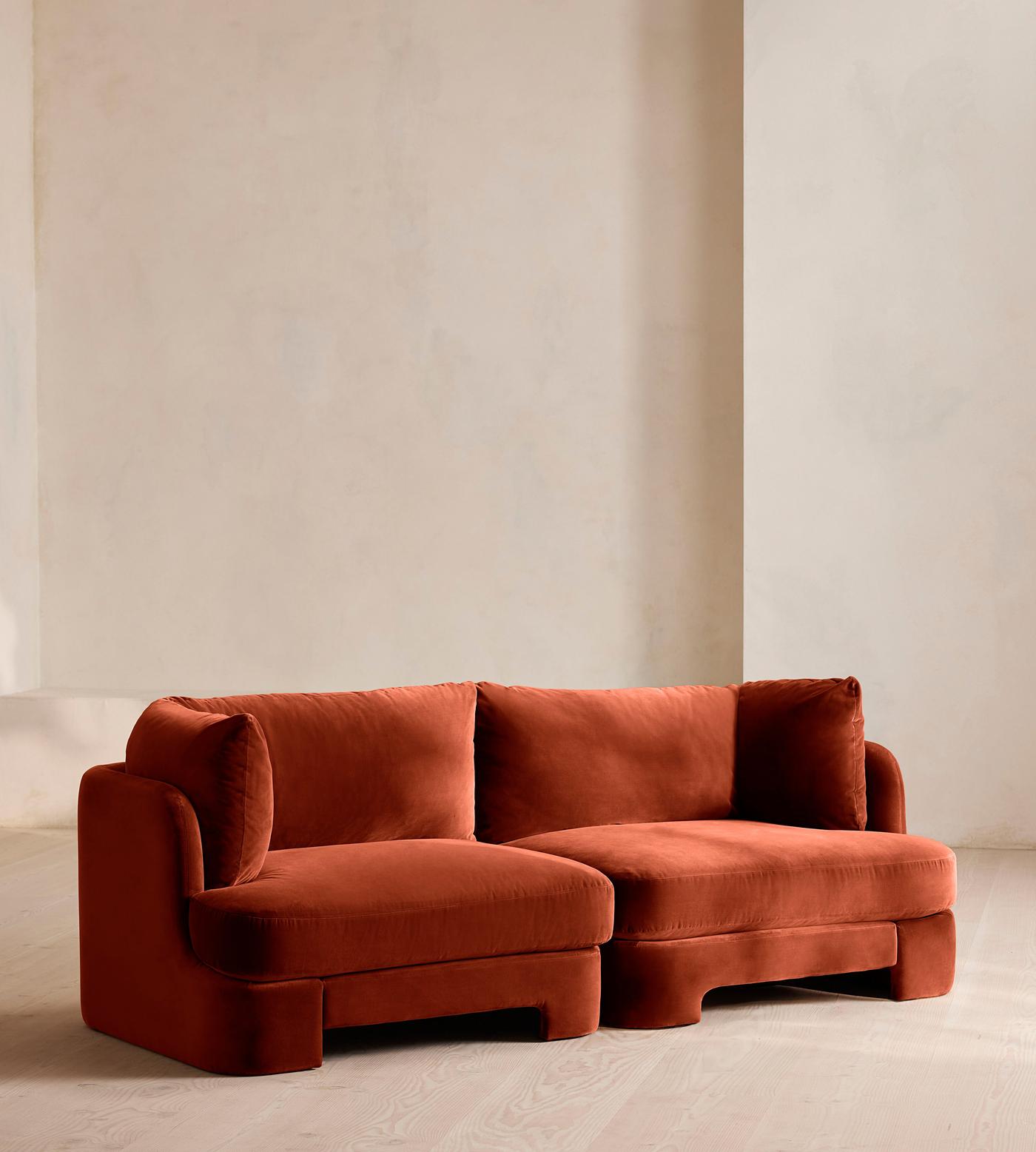 Odell Deeper Sit Sectional Sofa, Three Seater, Velvet Rust US