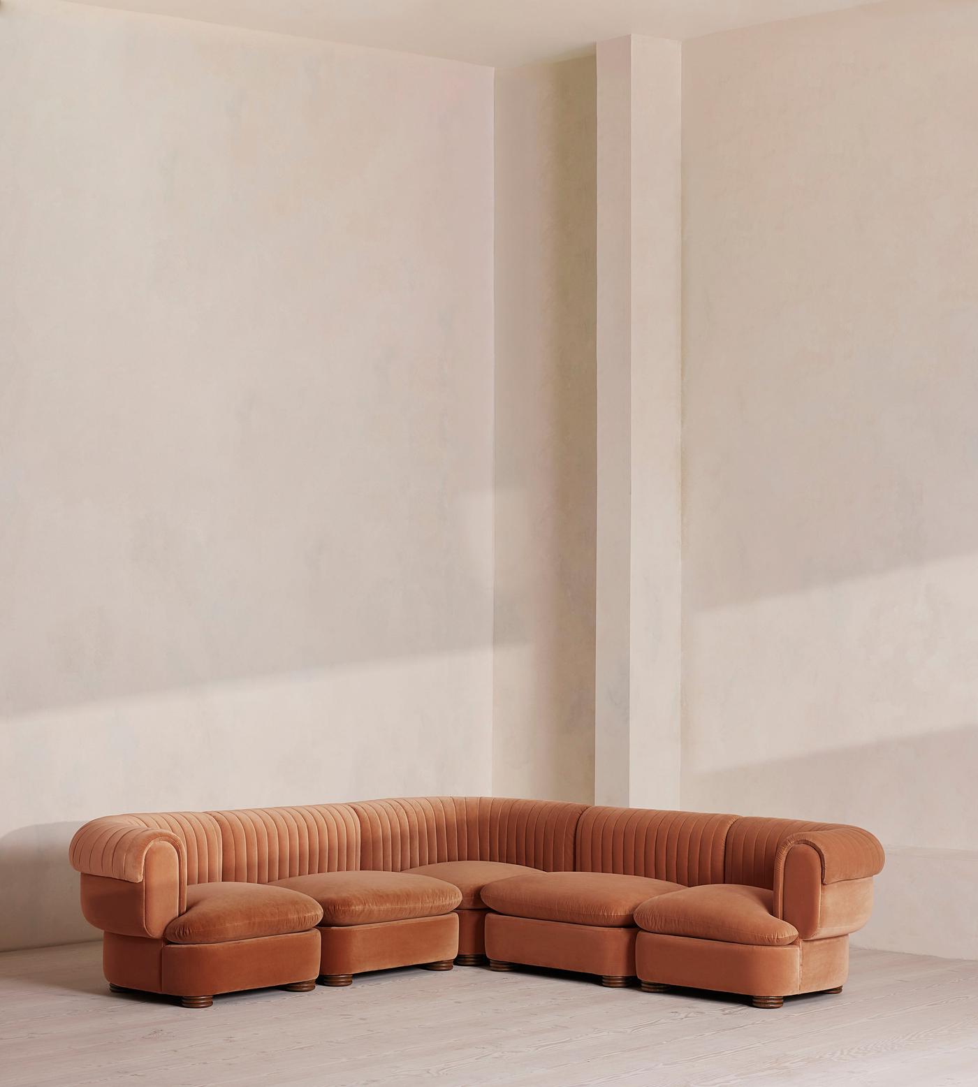 Rava Modular Sofa, Corner Sofa, Velvet, Antique Rose
