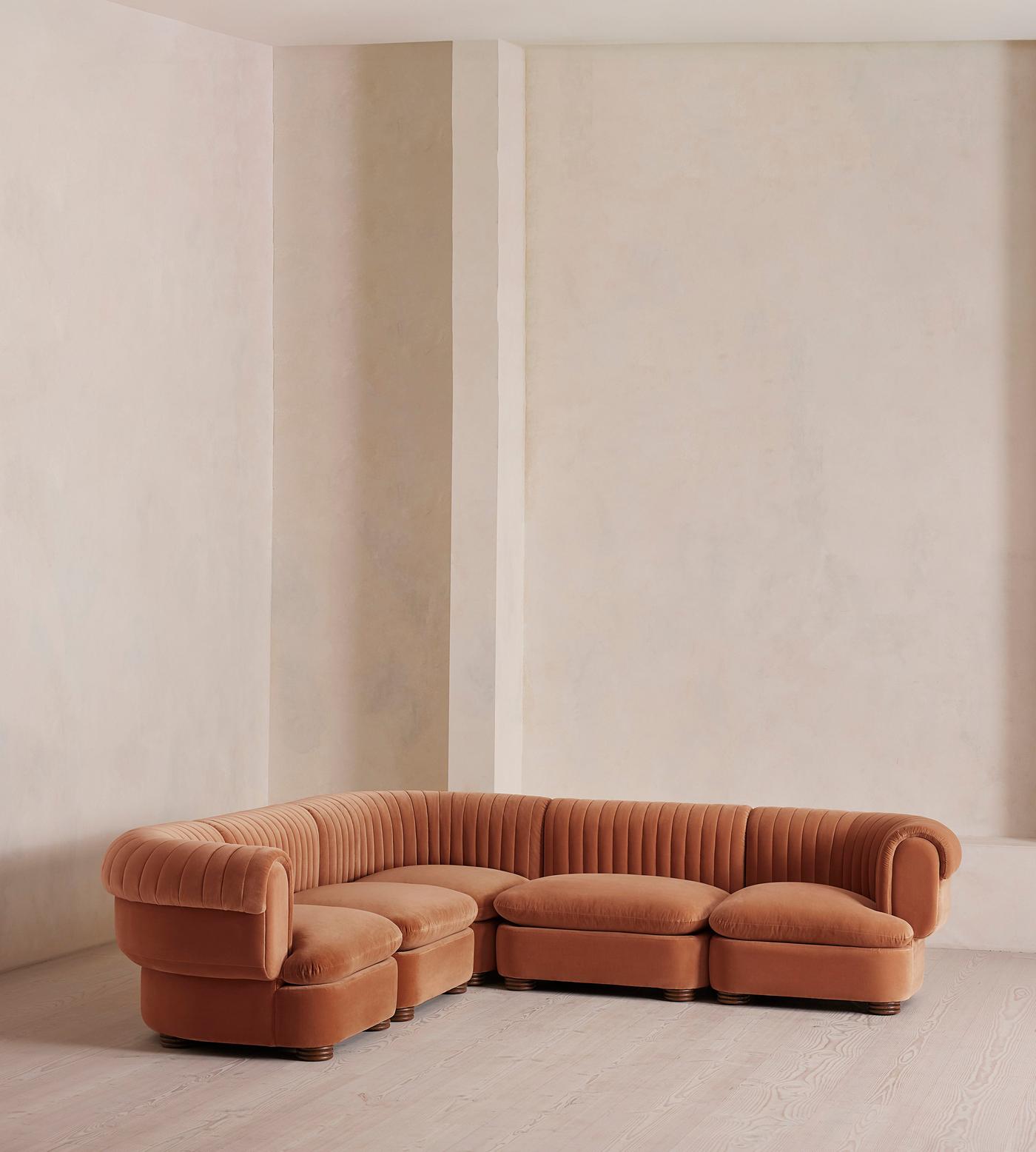 Rava Modular Sofa, Corner Sofa, Velvet, Antique Rose