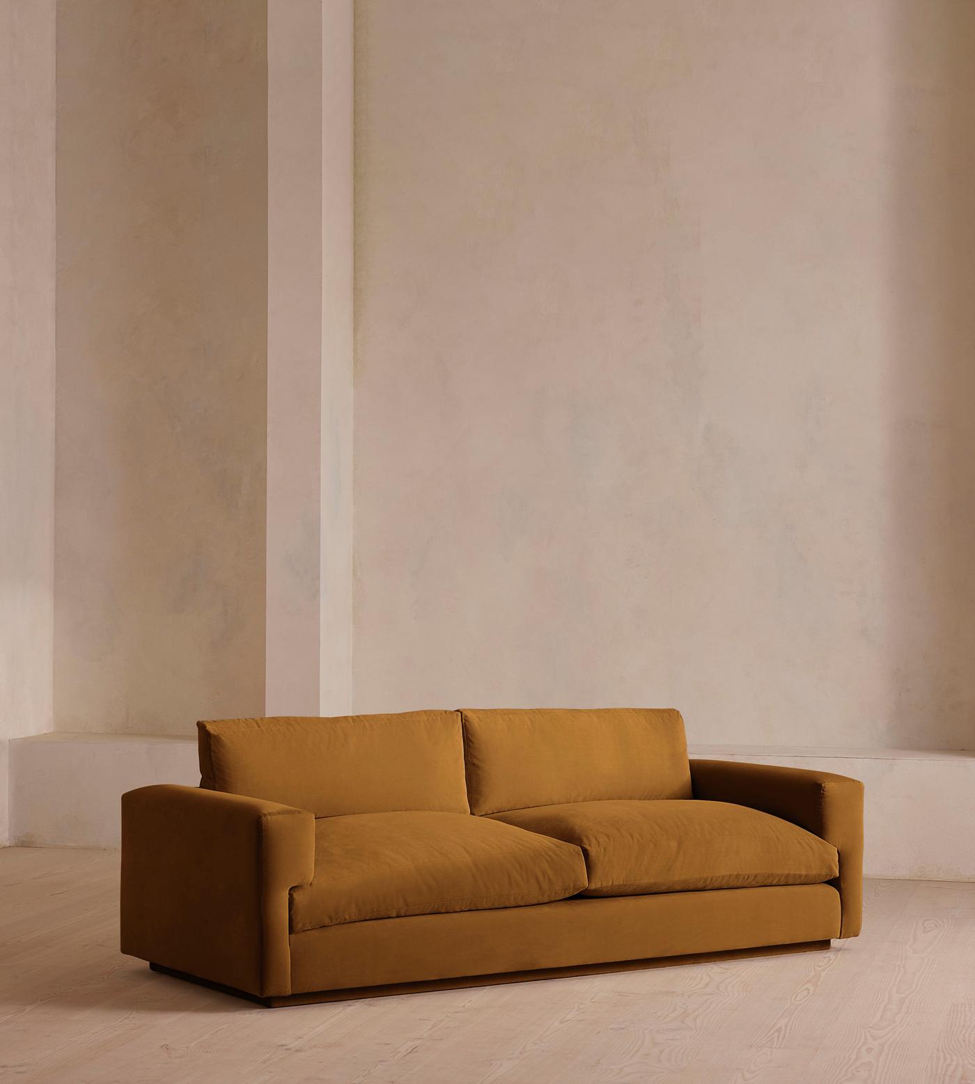 Mossley Three Seater Sofa, Velvet, Mustard, US