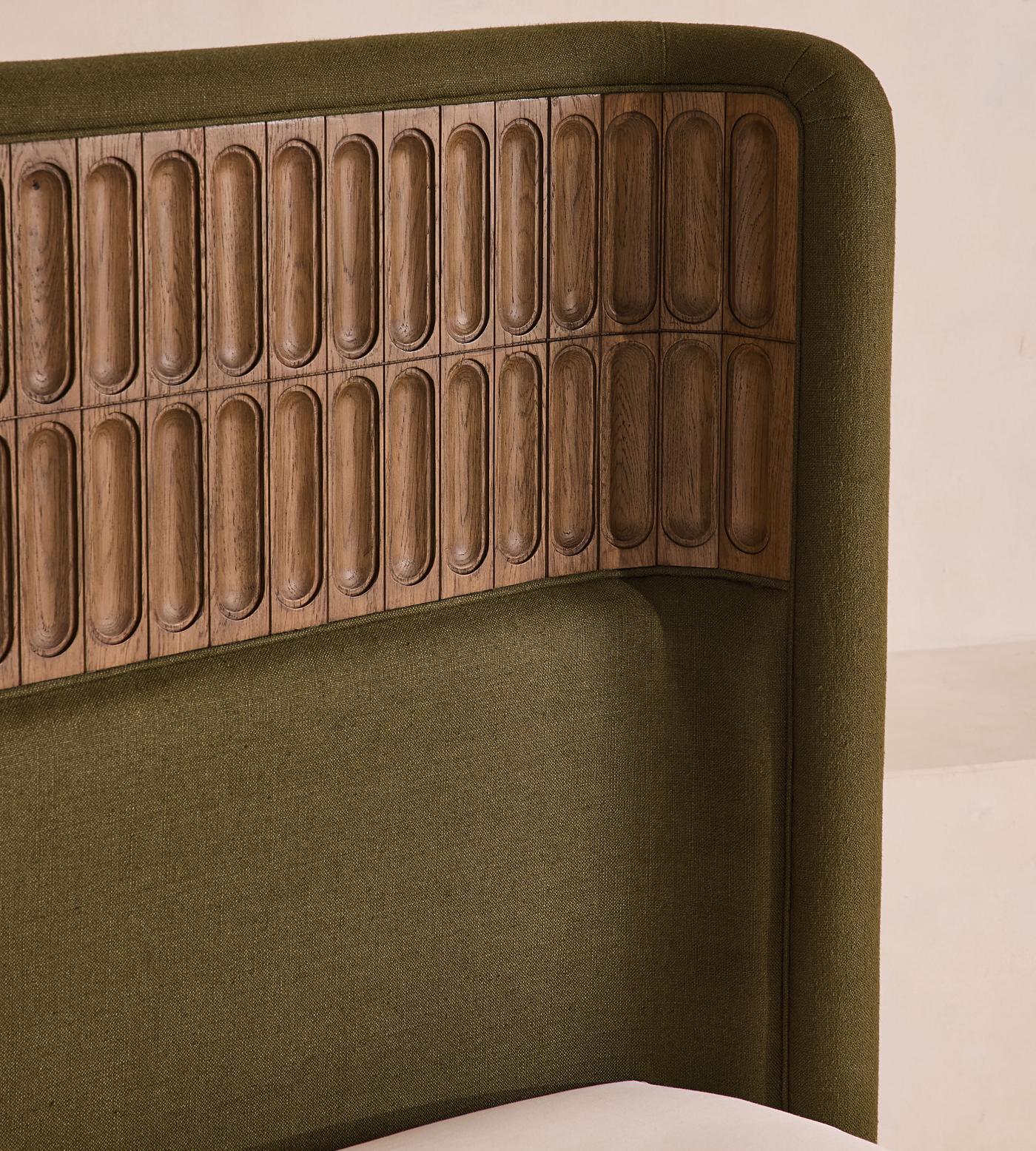 Devon Bed, King, Linen, Olive