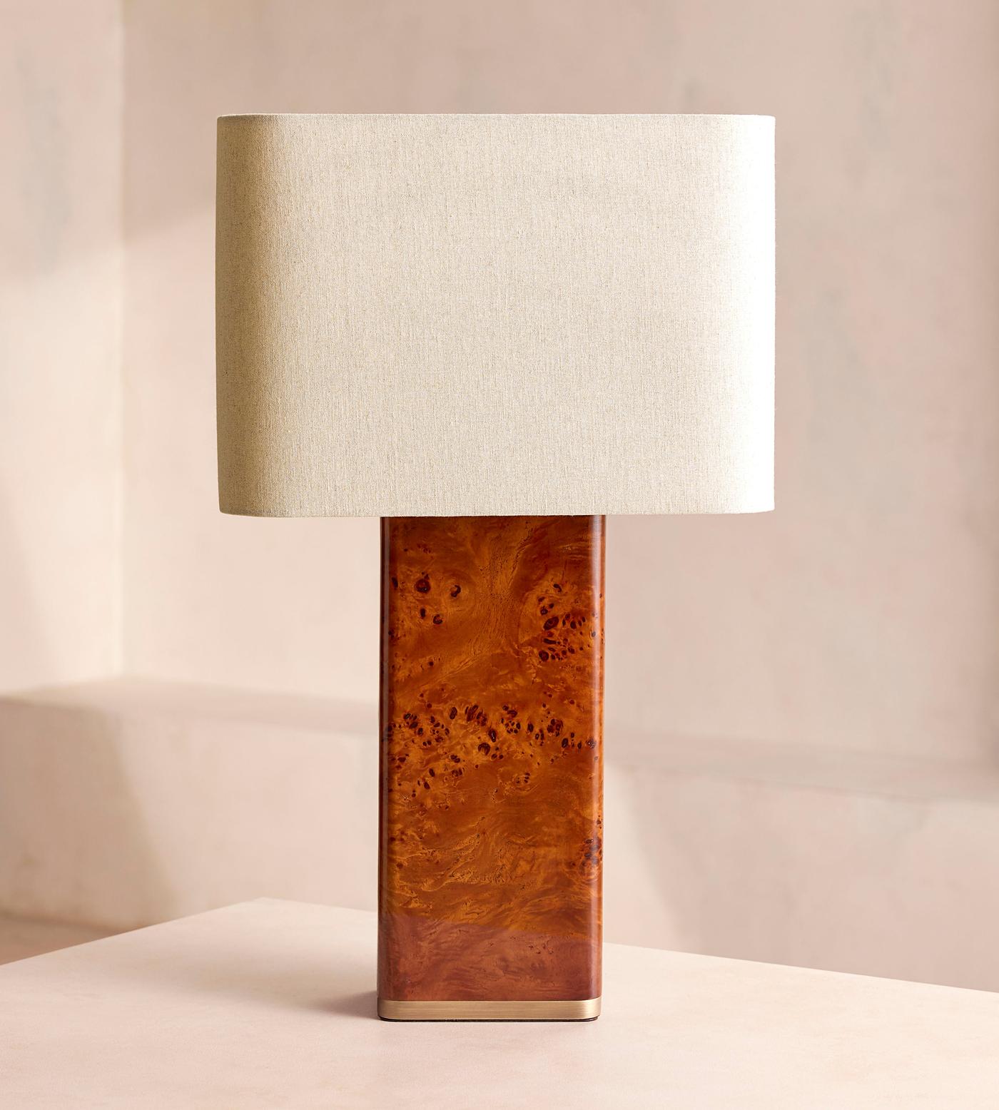 Remi Rectangle Table Lamp, Mappa Burl