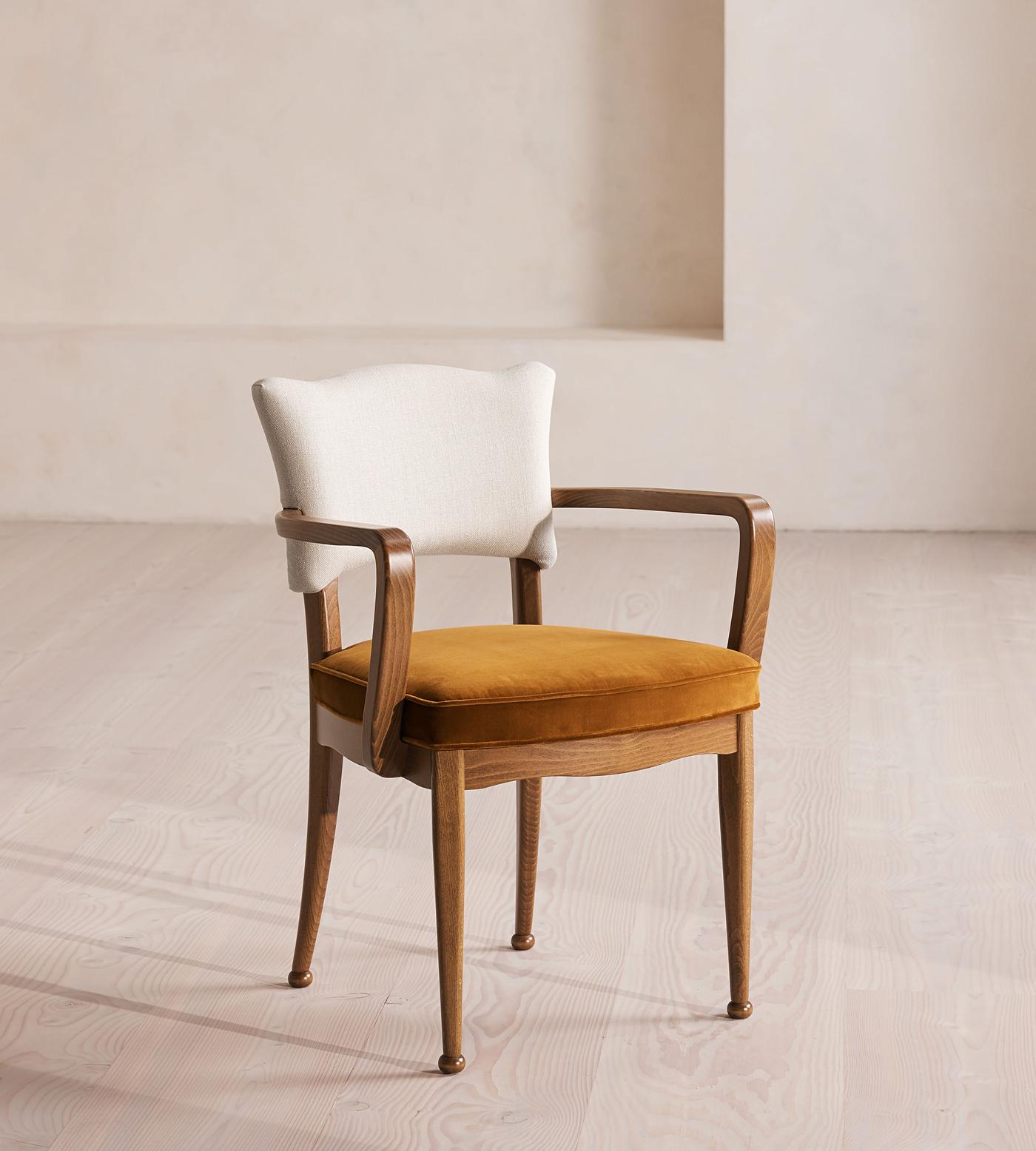 Charleston Dining Chair With Arms, Velvet, Mustard, US