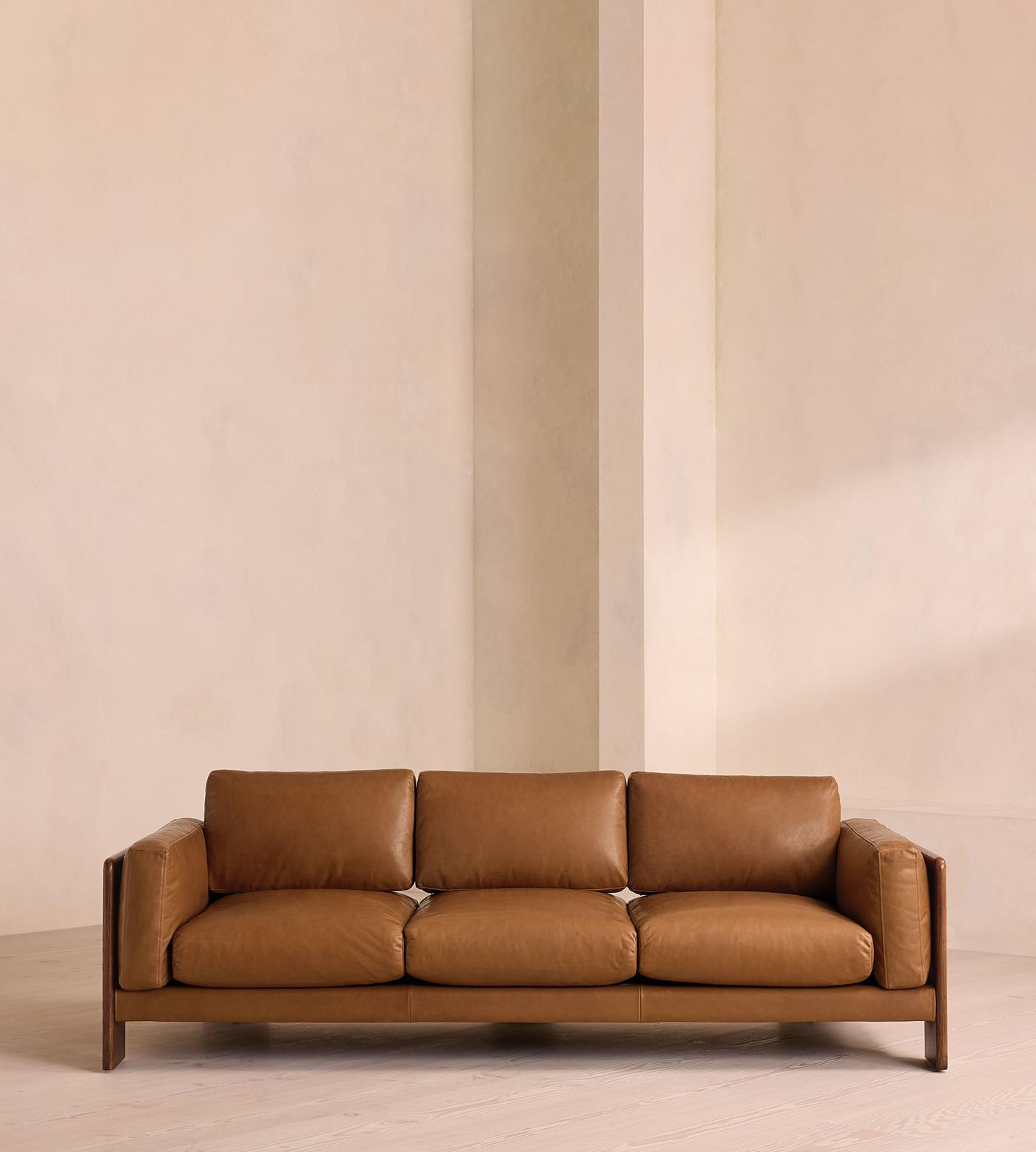 Marcia Three Seater Sofa, Leather, Chestnut