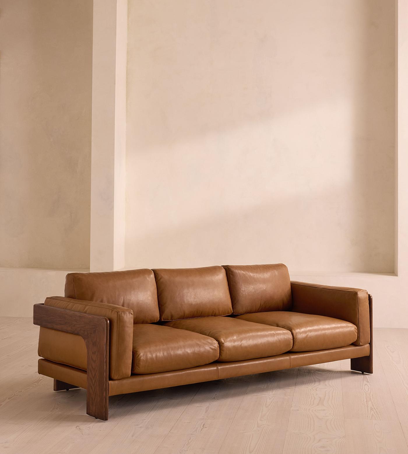 Marcia Three Seater Sofa, Leather, Chestnut