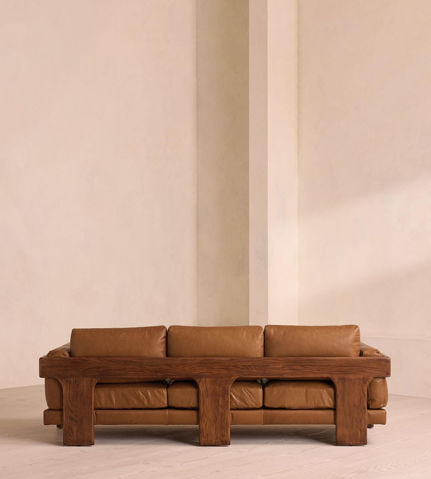 Marcia Three Seater Sofa, Leather, Chestnut