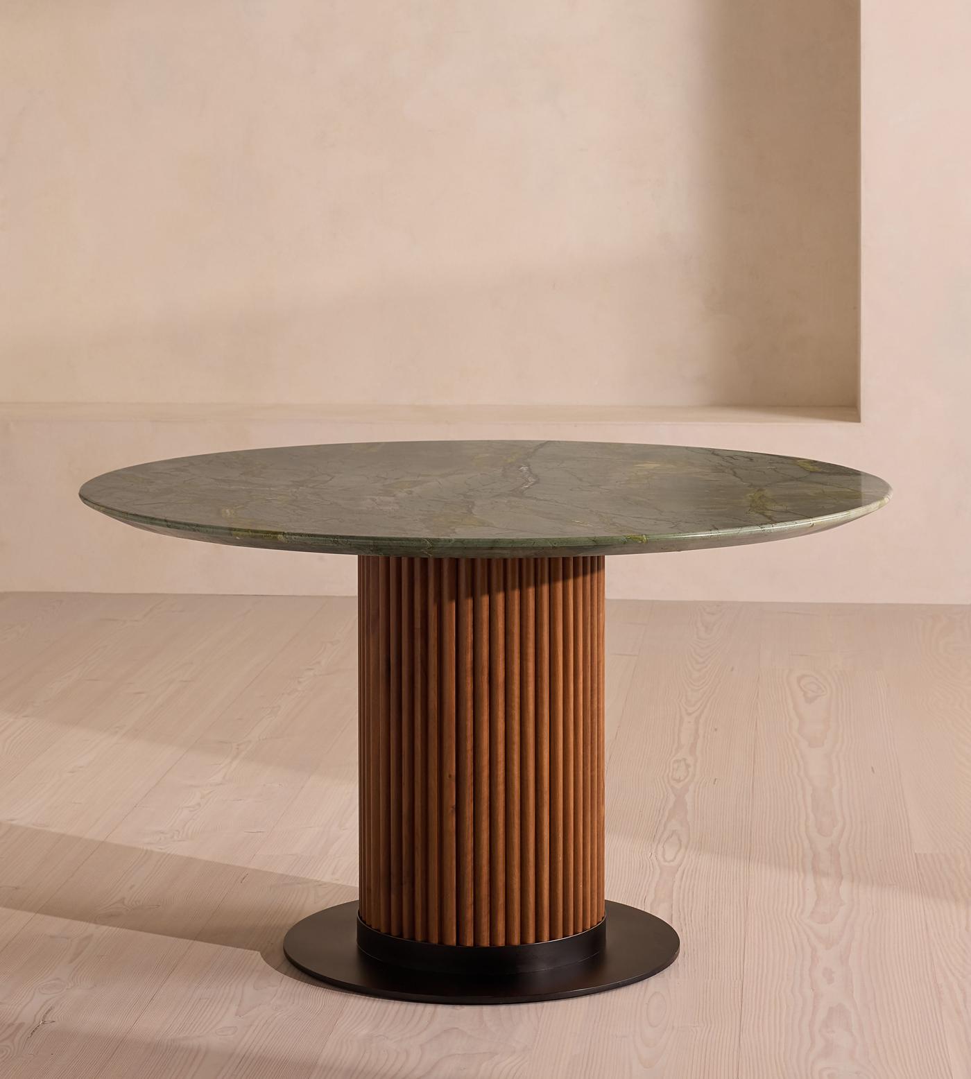 Murcell Round Dining Table, Brazilian Green Marble