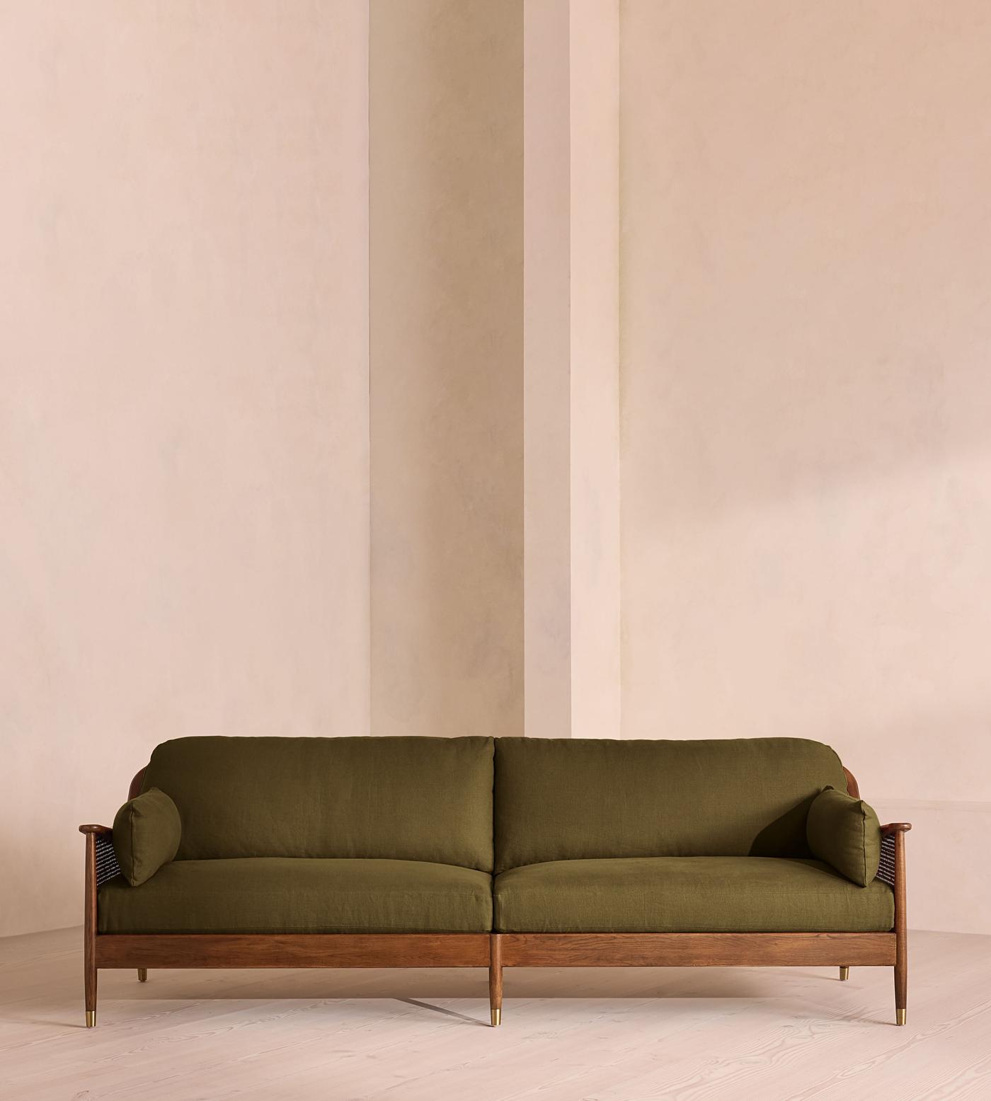 Atlanta Four Seater Sofa, Linen, Olive