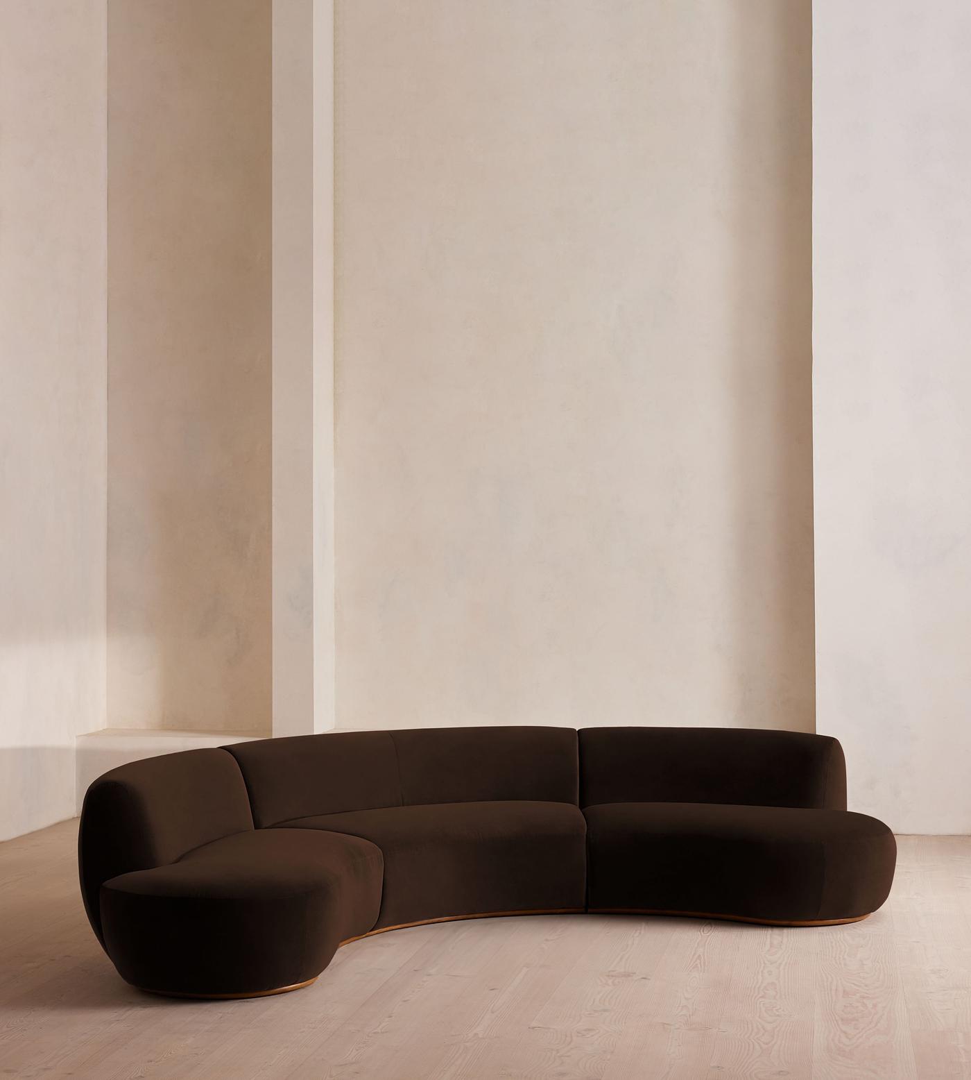 Aline Serpentine Modular Sofa, Four Seater, Chocolate Velvet, UK
