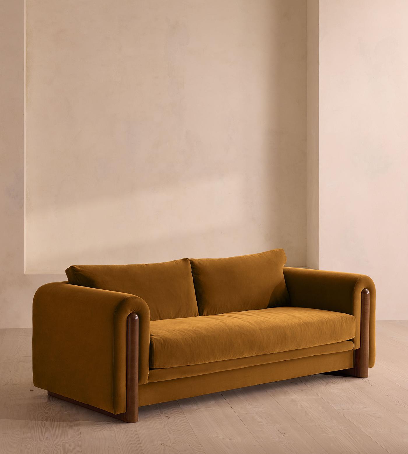 Farrell Three Seater Sofa, Velvet, Mustard, US