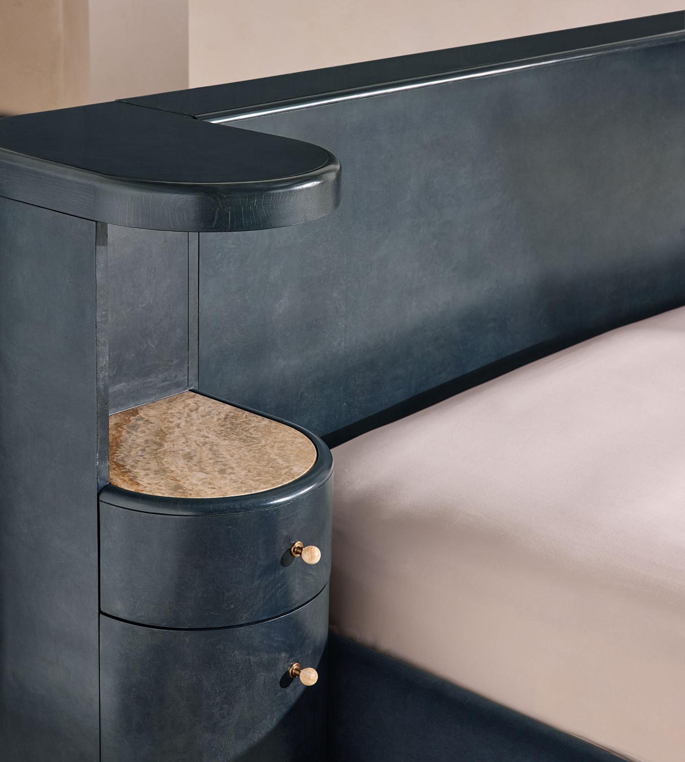 Linus Bed, King, Velvet, Grey Blue, UK