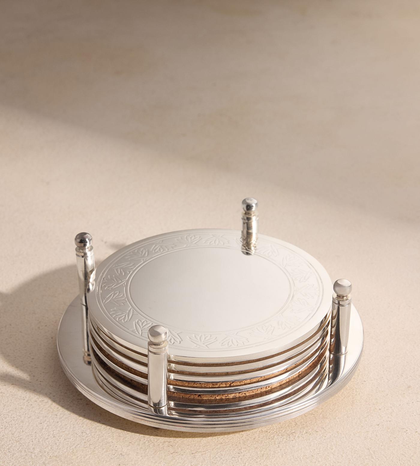 Rochester Engraved Silver Coasters, Set of Four
