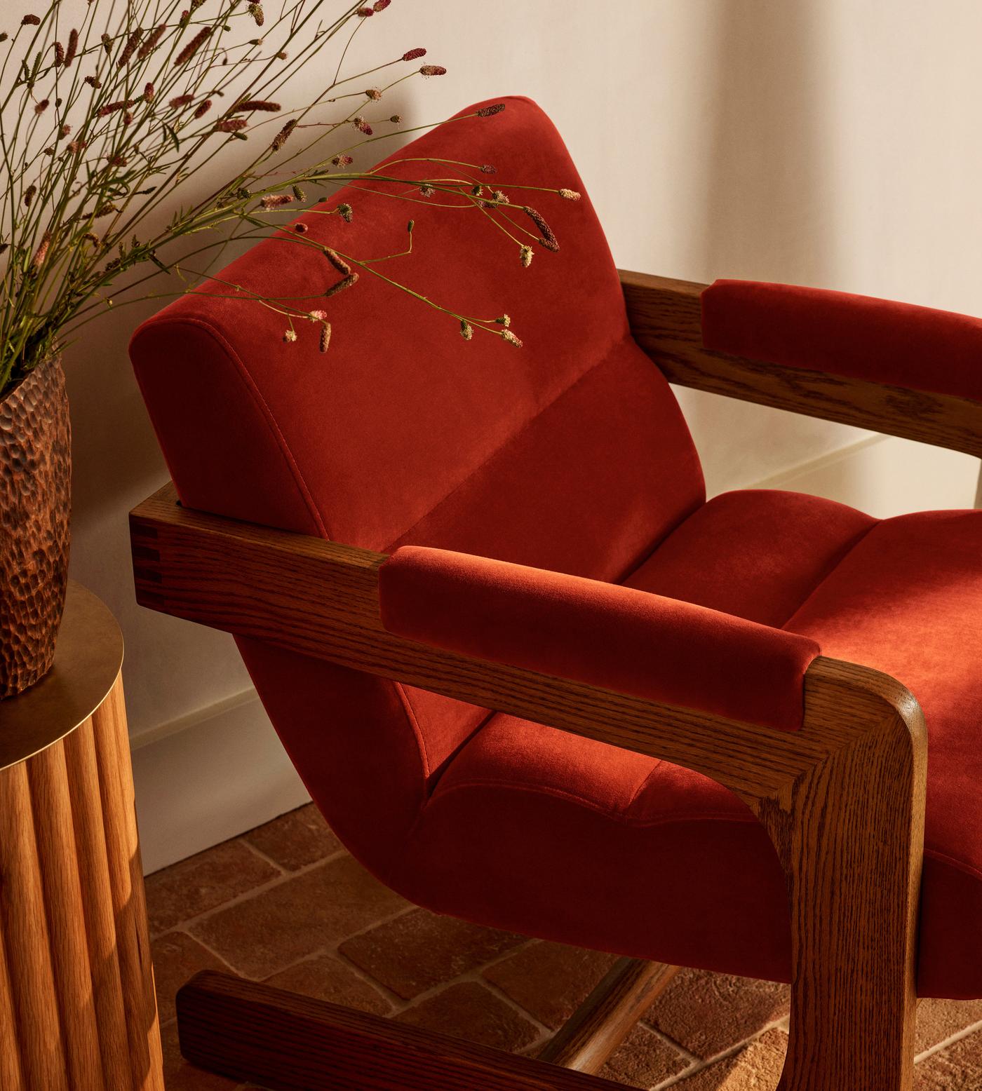 Lara Armchair, Velvet, Rust, US