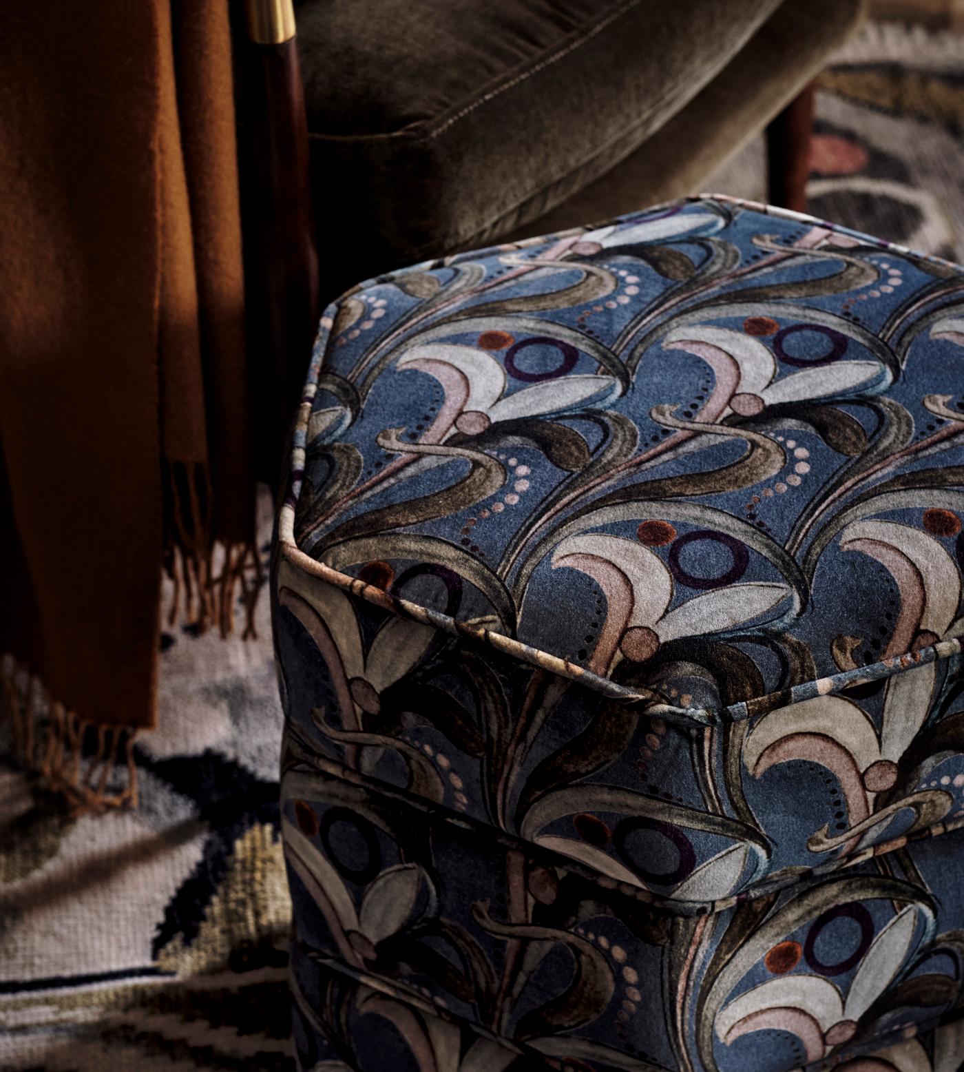 Lyla Footstool, Obie Printed Velvet, Multi, US