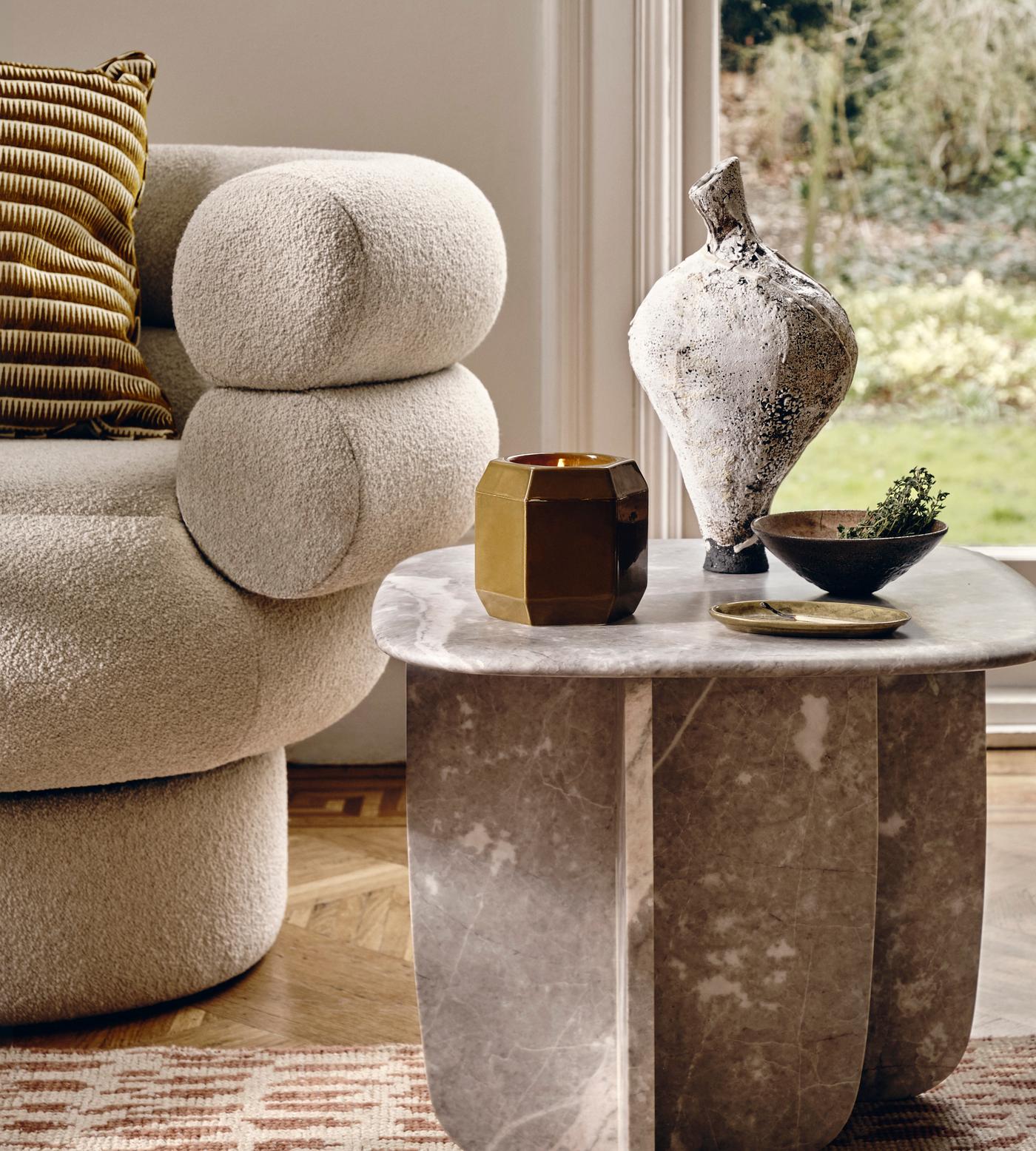 Fawsley Side Table, Grey Emperador Marble