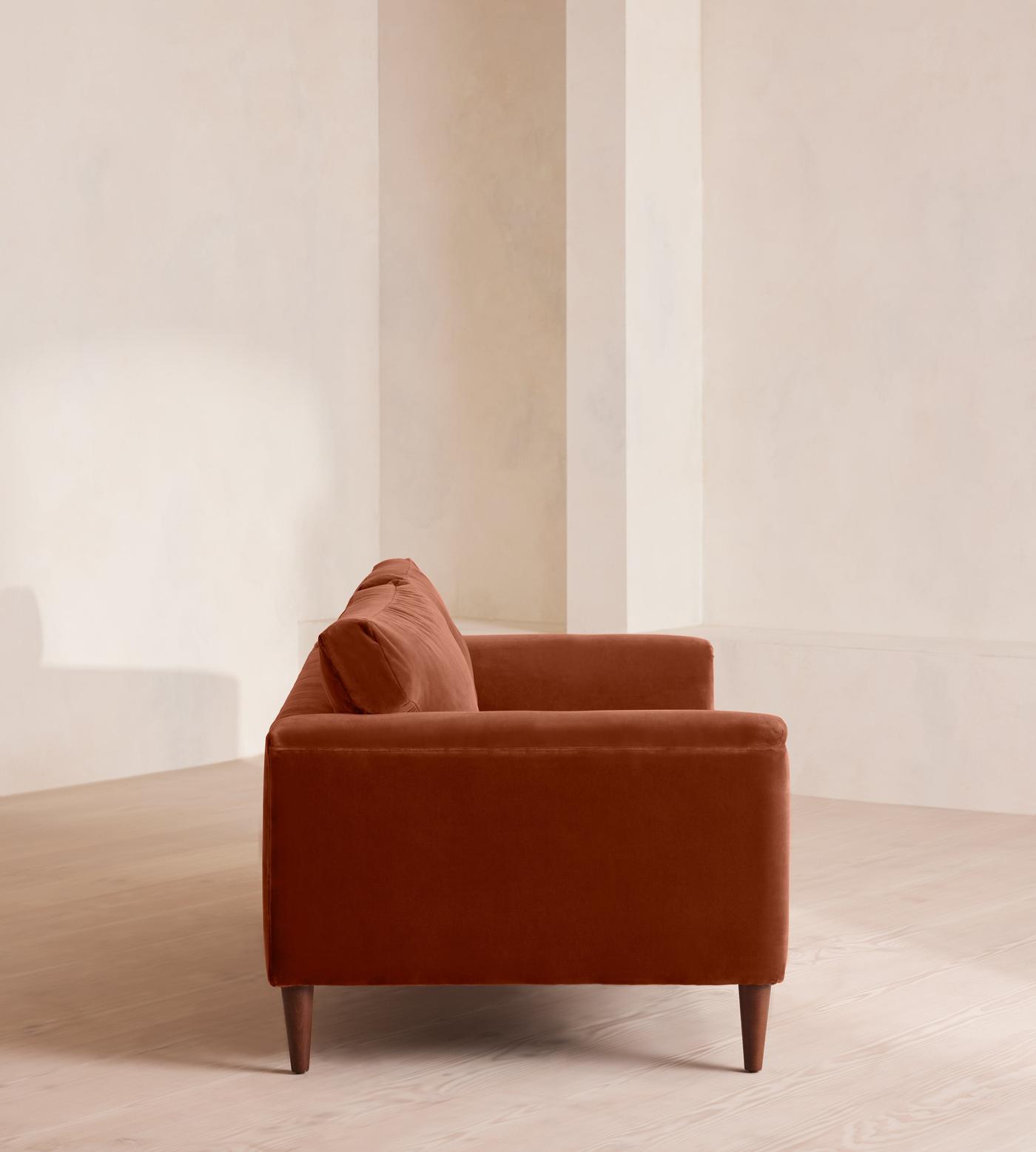 Reya Two Seater Sofa, Velvet, Rust, US