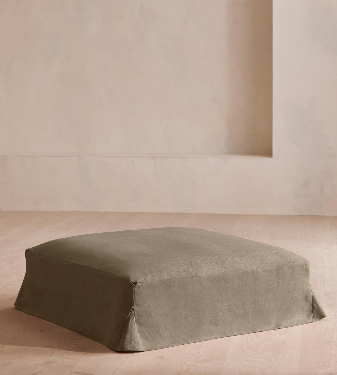 Roma Square Ottoman, Linen, Sage
