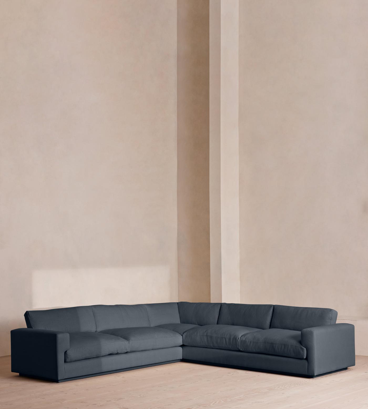 Mossley Corner Sofa, Linen, Prussian Blue, US