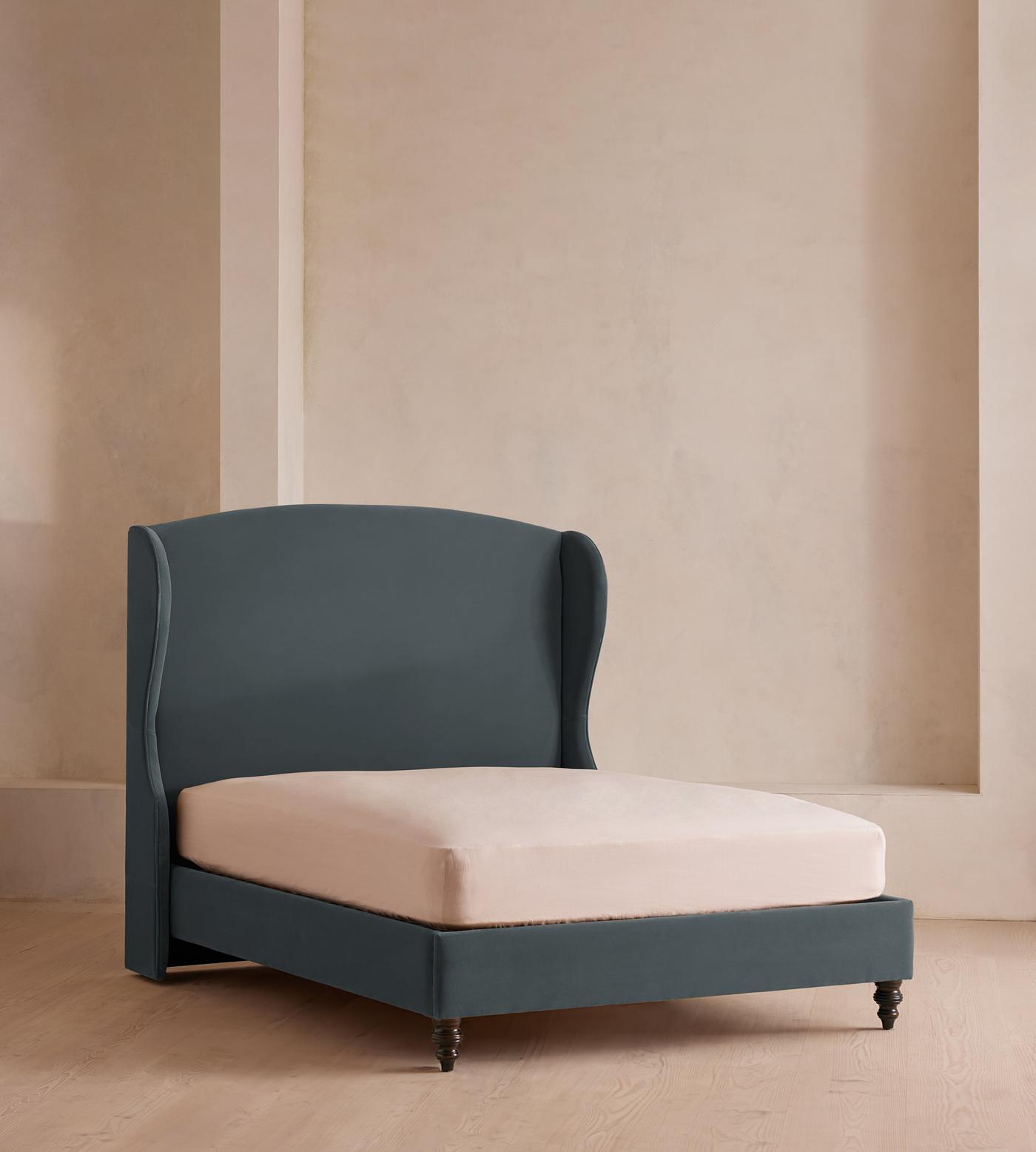 Rivas Bed, Queen, Velvet, Grey Blue, US