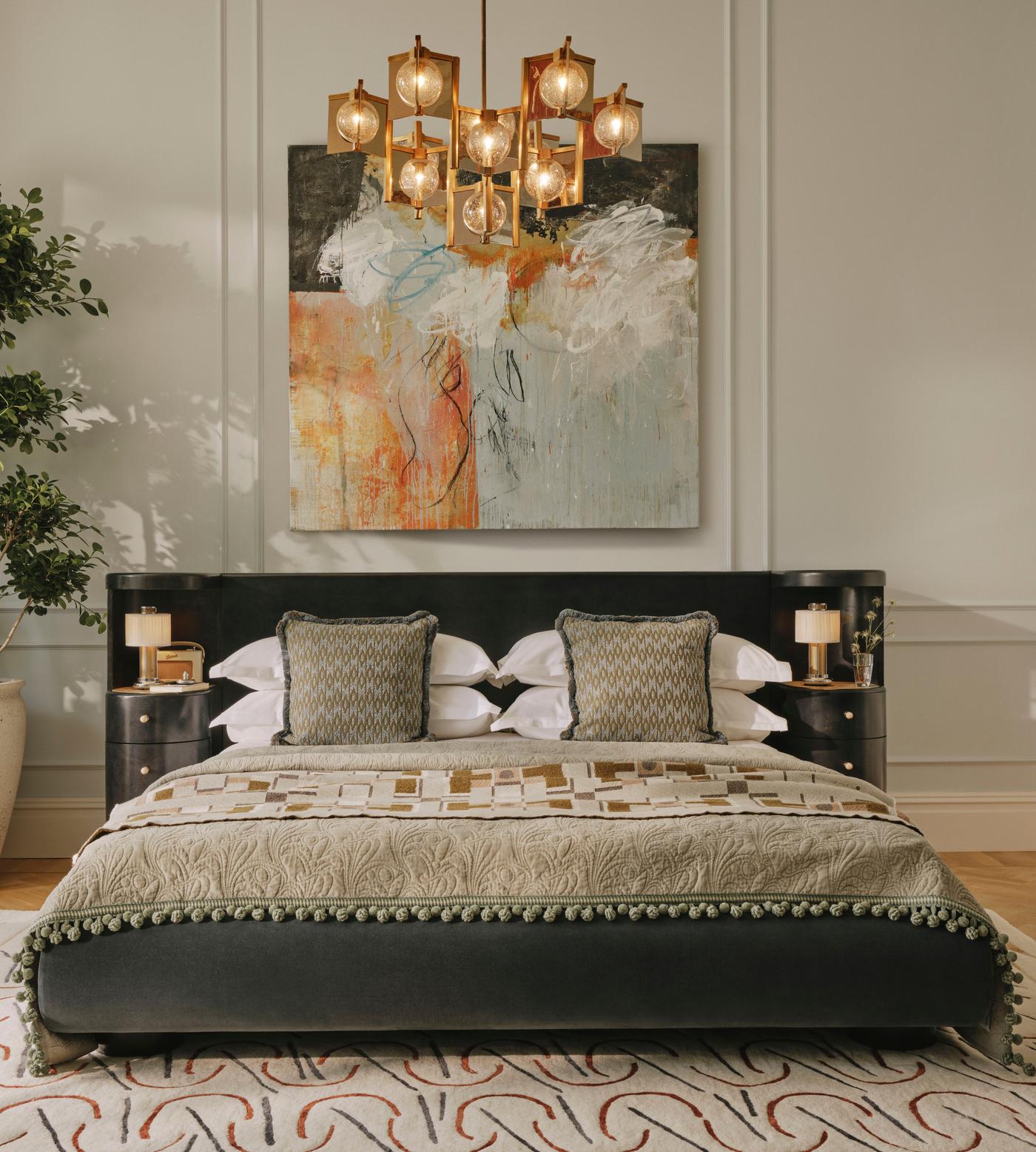 Linus Bed, Queen, Velvet, Grey Blue, US