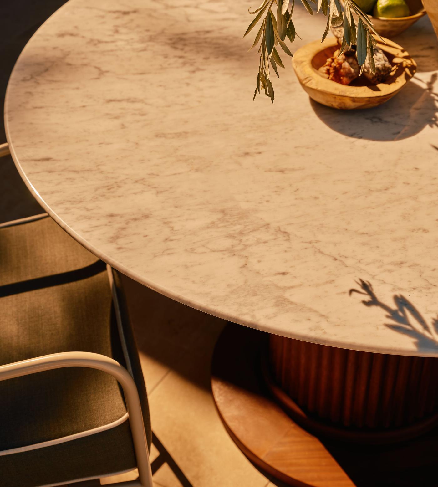 Murcell Outdoor Round Dining Table, Carrara